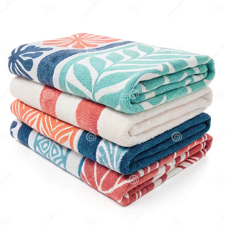 Stack of Beach Towels Isolated on White Background Stock Illustration ...