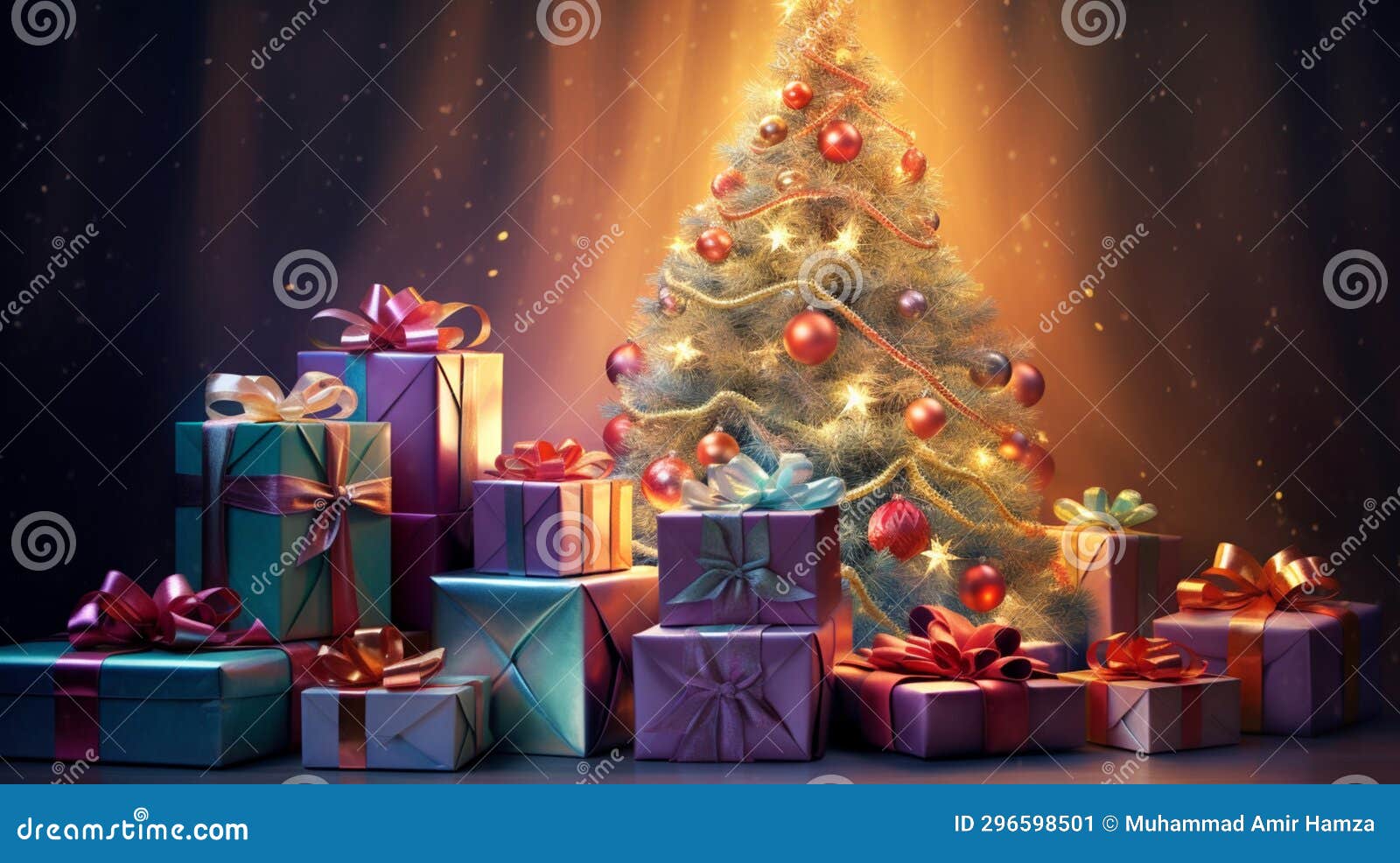 A Stack of Beautifully Wrapped Christmas Presents in Various Sizes ...