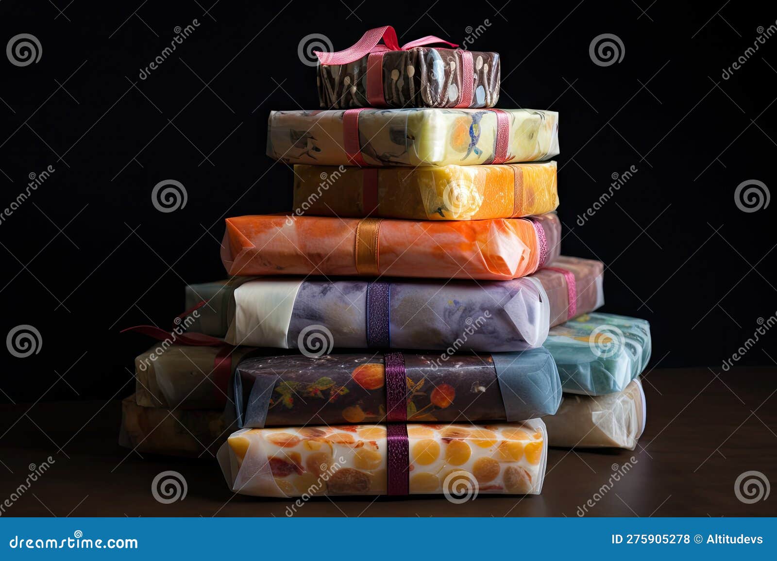 Stack of Beautifully Wrapped Fruit Cakes, Ready To Be Given As Gifts ...