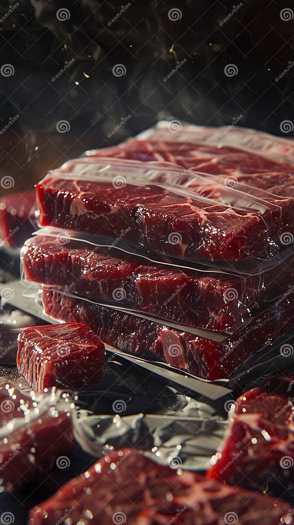 A Stack of Beef Steaks on a Table Stock Photo - Image of foil, steak ...