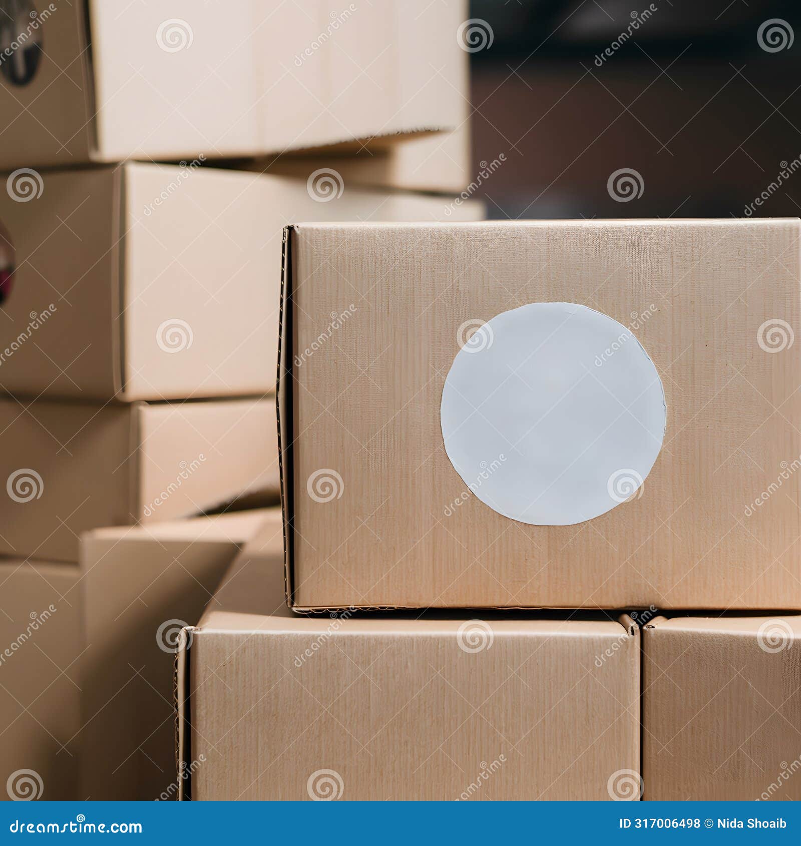 Stack of Beige Boxes with Logo Sticker, Blurred Background Emphasizes ...