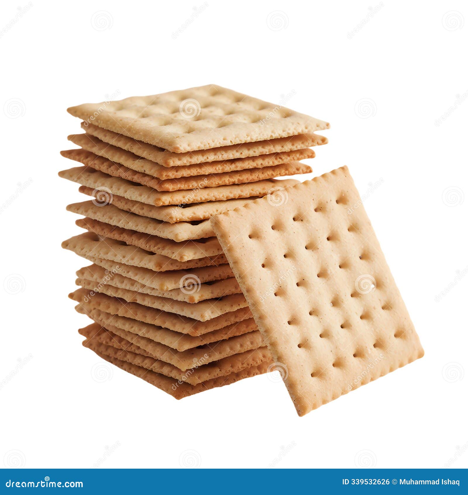 Stack of Beige Square Crackers Slightly Tilted, Plain White Background ...