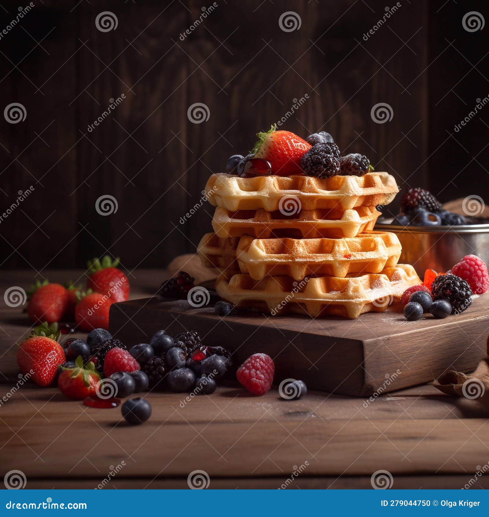 Stack of Belgian Waffles with Syrup, for Breakfast Stock Illustration ...