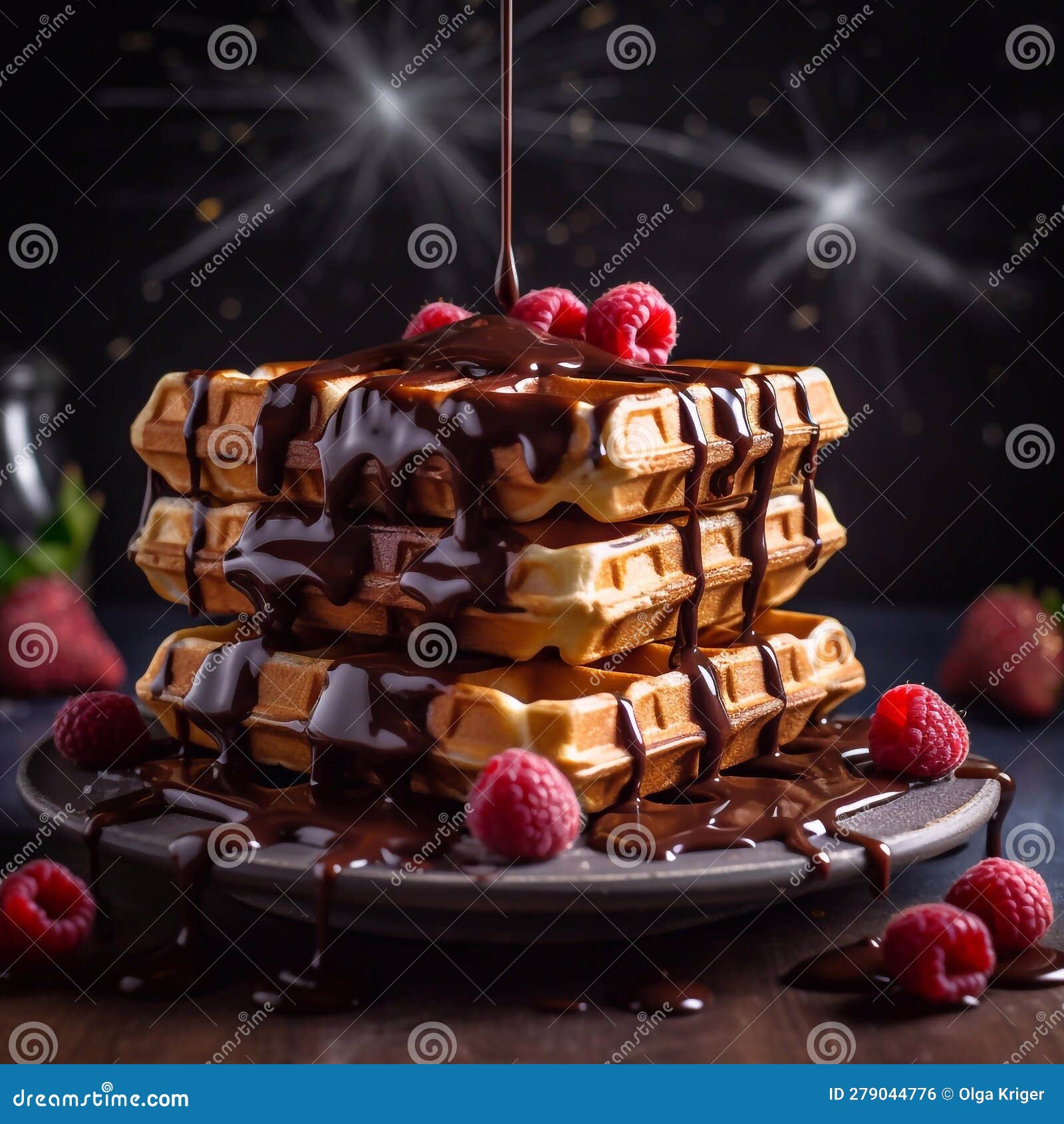 Stack of Belgian Waffles with Syrup, for Breakfast Stock Illustration ...