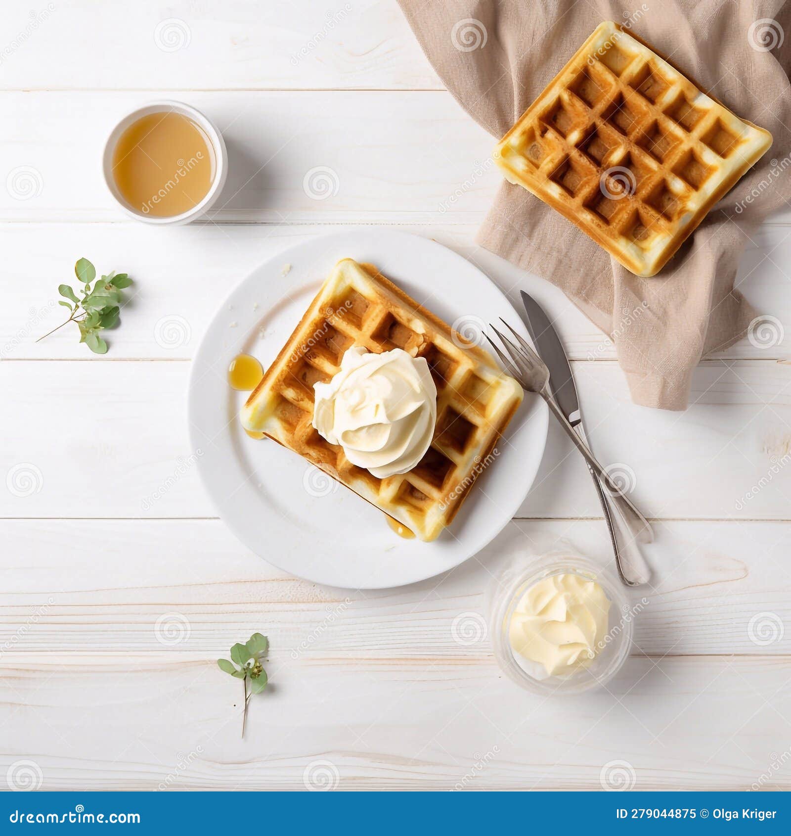Stack of Belgian Waffles with Syrup, for Breakfast Stock Illustration ...