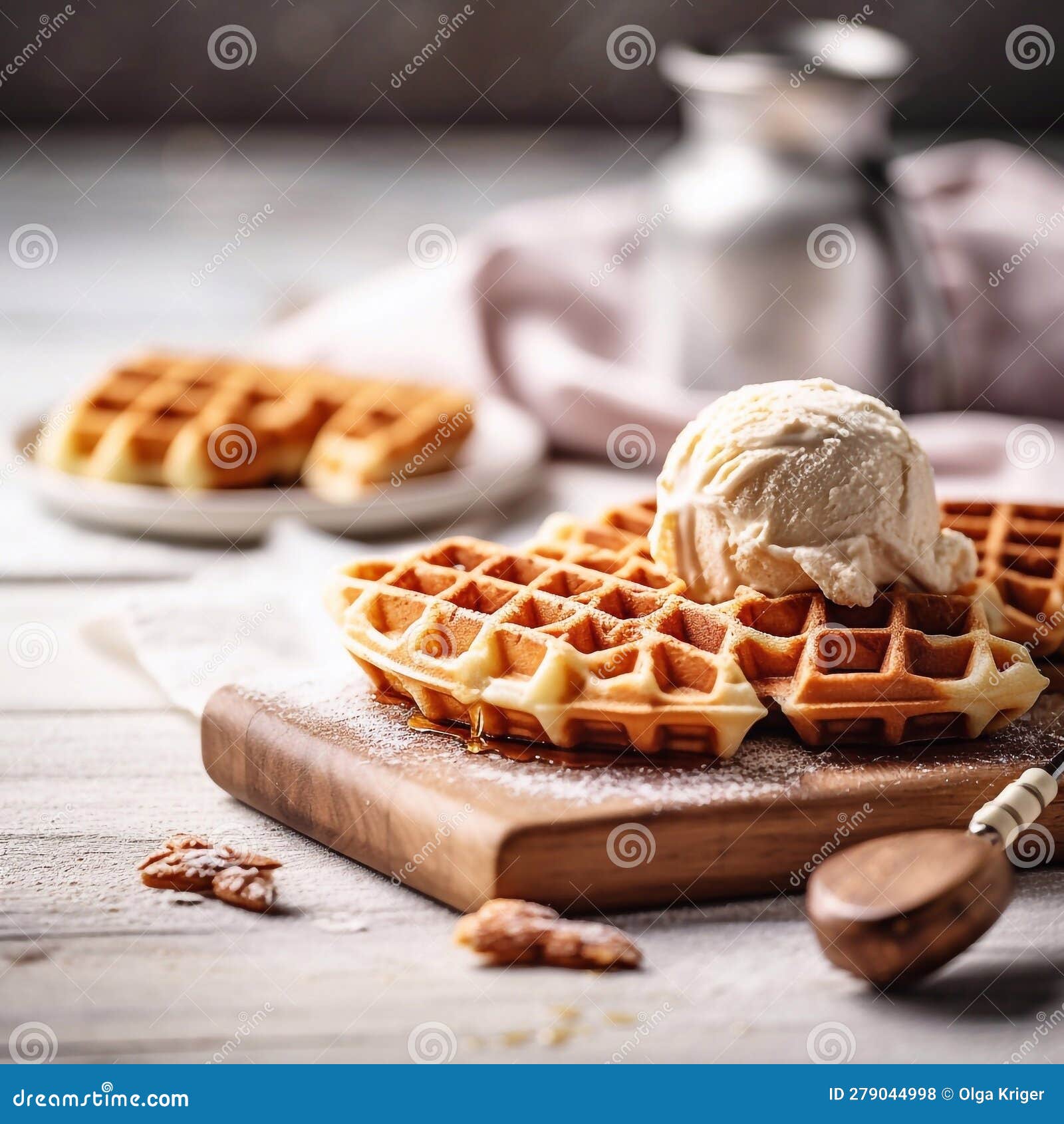 Stack of Belgian Waffles with Syrup, for Breakfast Stock Illustration ...