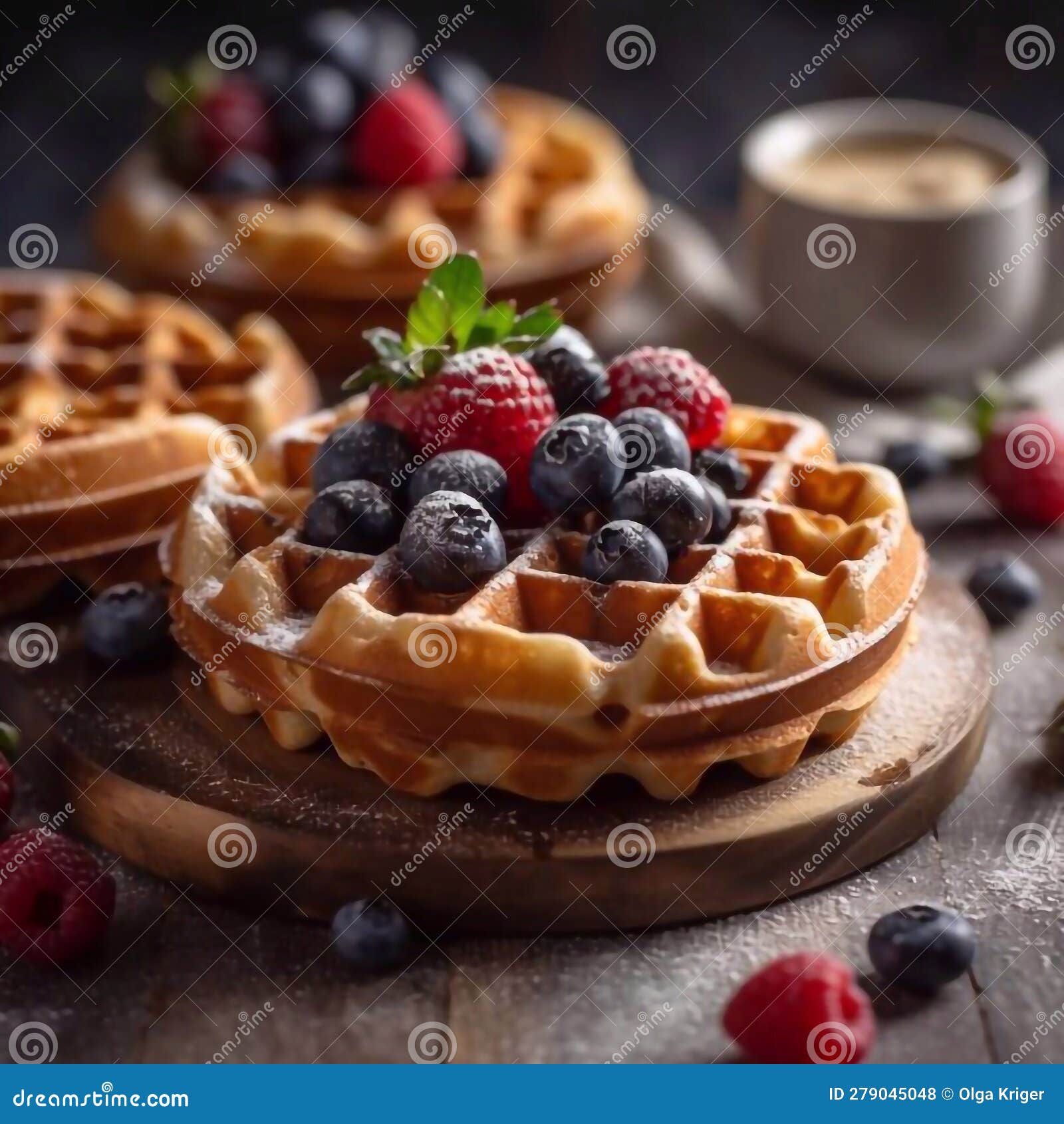 Stack of Belgian Waffles with Syrup, for Breakfast Stock Illustration ...