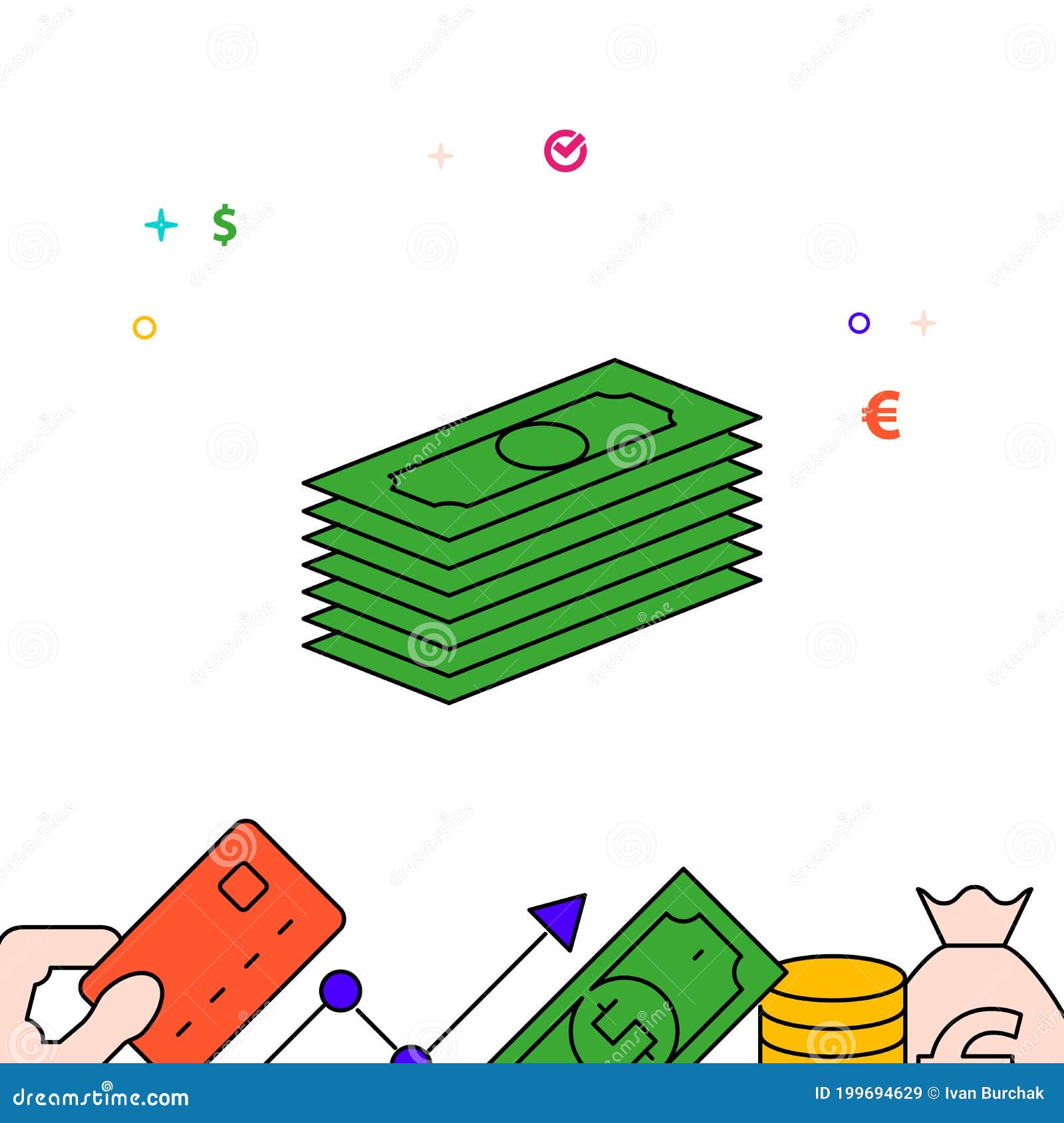 Stack of Bills Filled Line Icon, Simple Illustration Stock Vector ...
