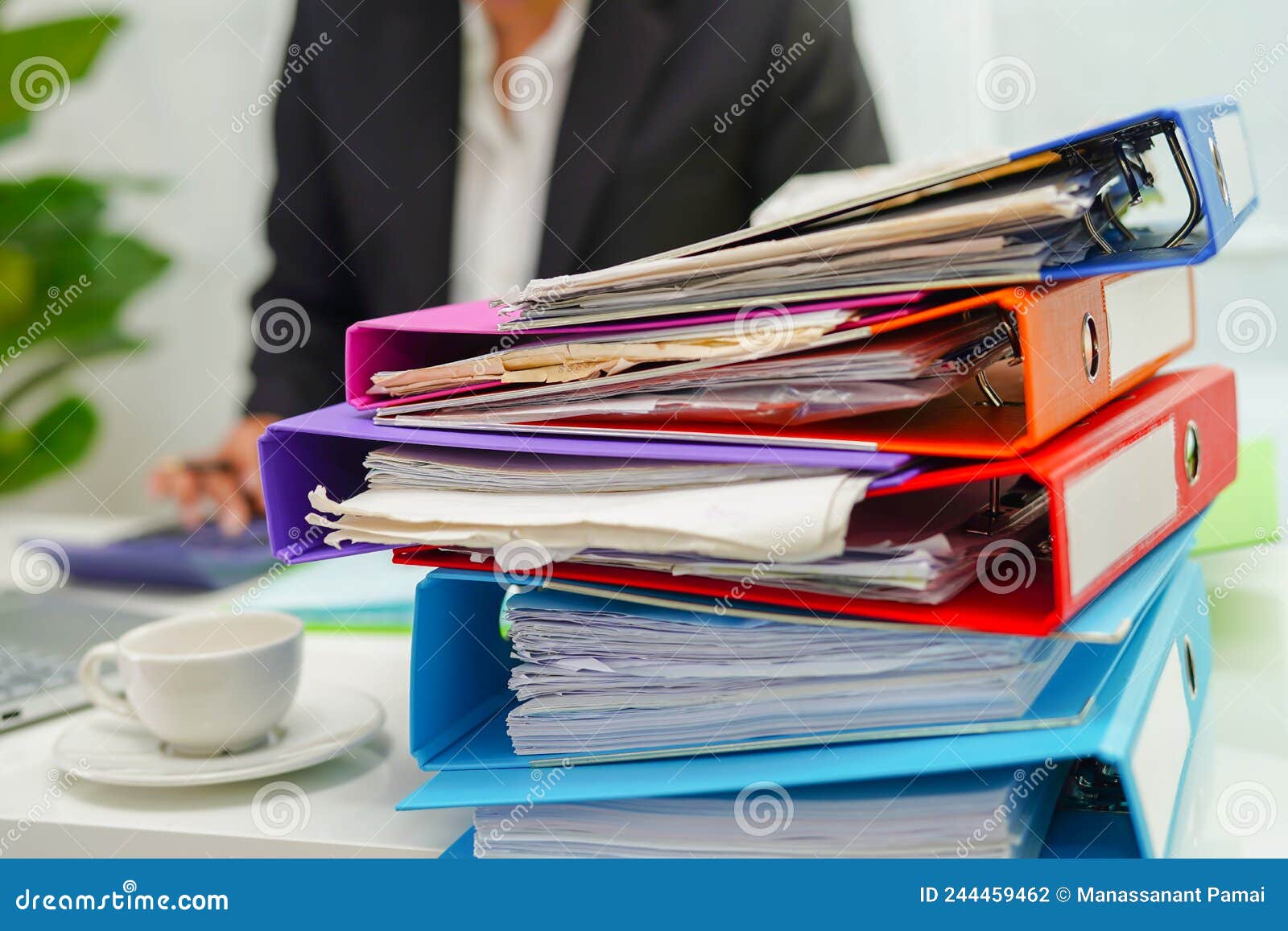 Stack of Binder File Folder on Table in Business Modern Office..on ...