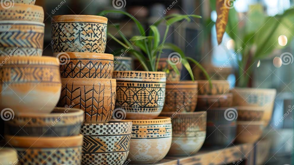 A Stack of Biodegradable Pots Each with a Unique Pattern and Design ...
