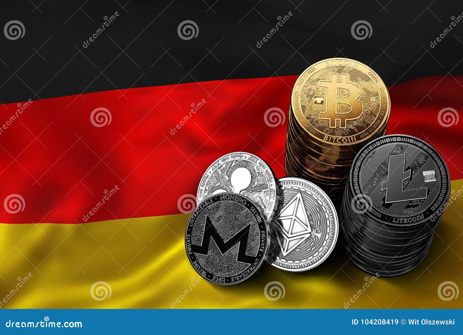 Stack of Bitcoin and Other Crypto Coins on German Flag. Editorial Stock ...