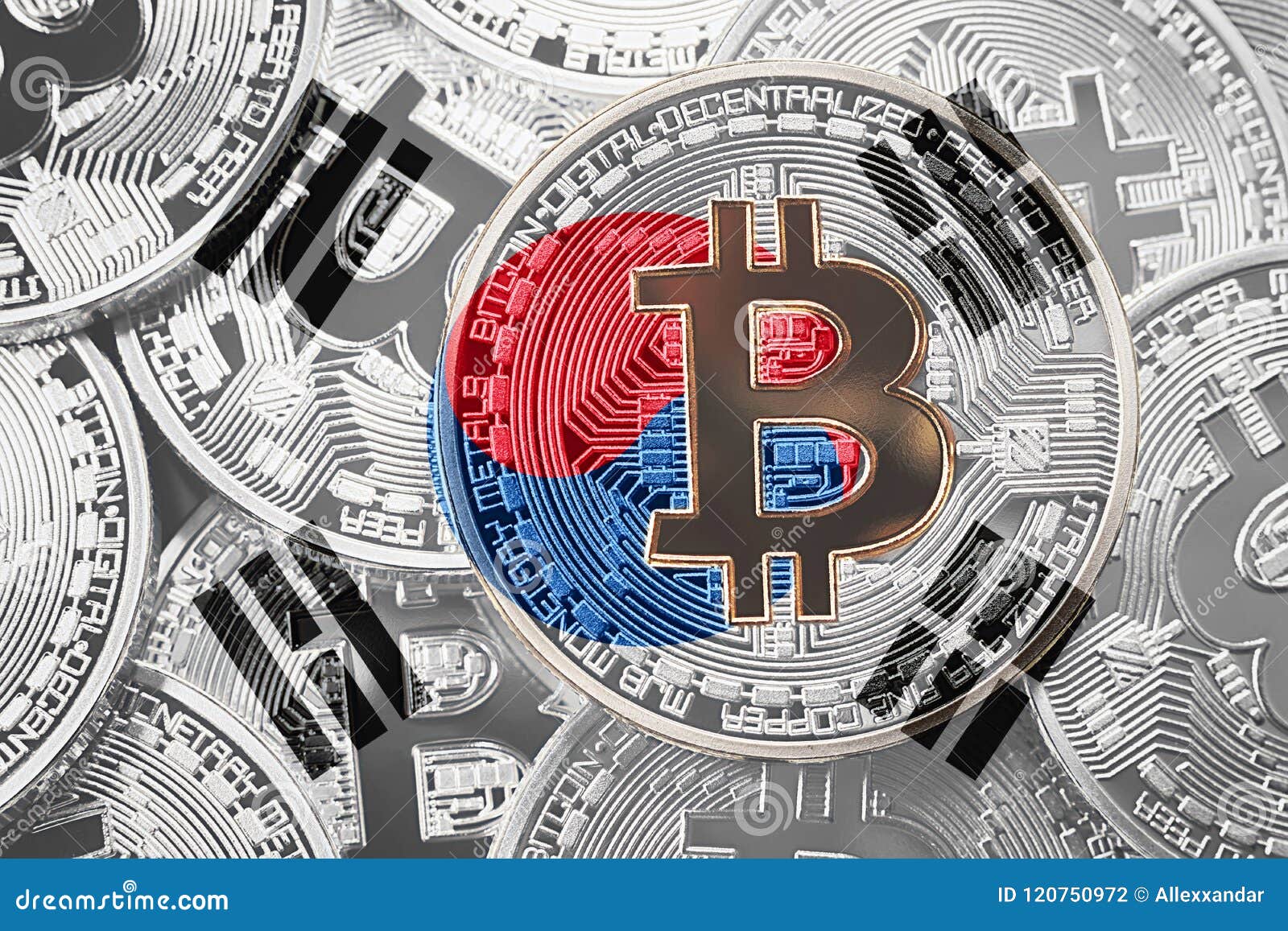 Stack of Bitcoin South Korea Flag. Bitcoin Cryptocurrencies Concept ...