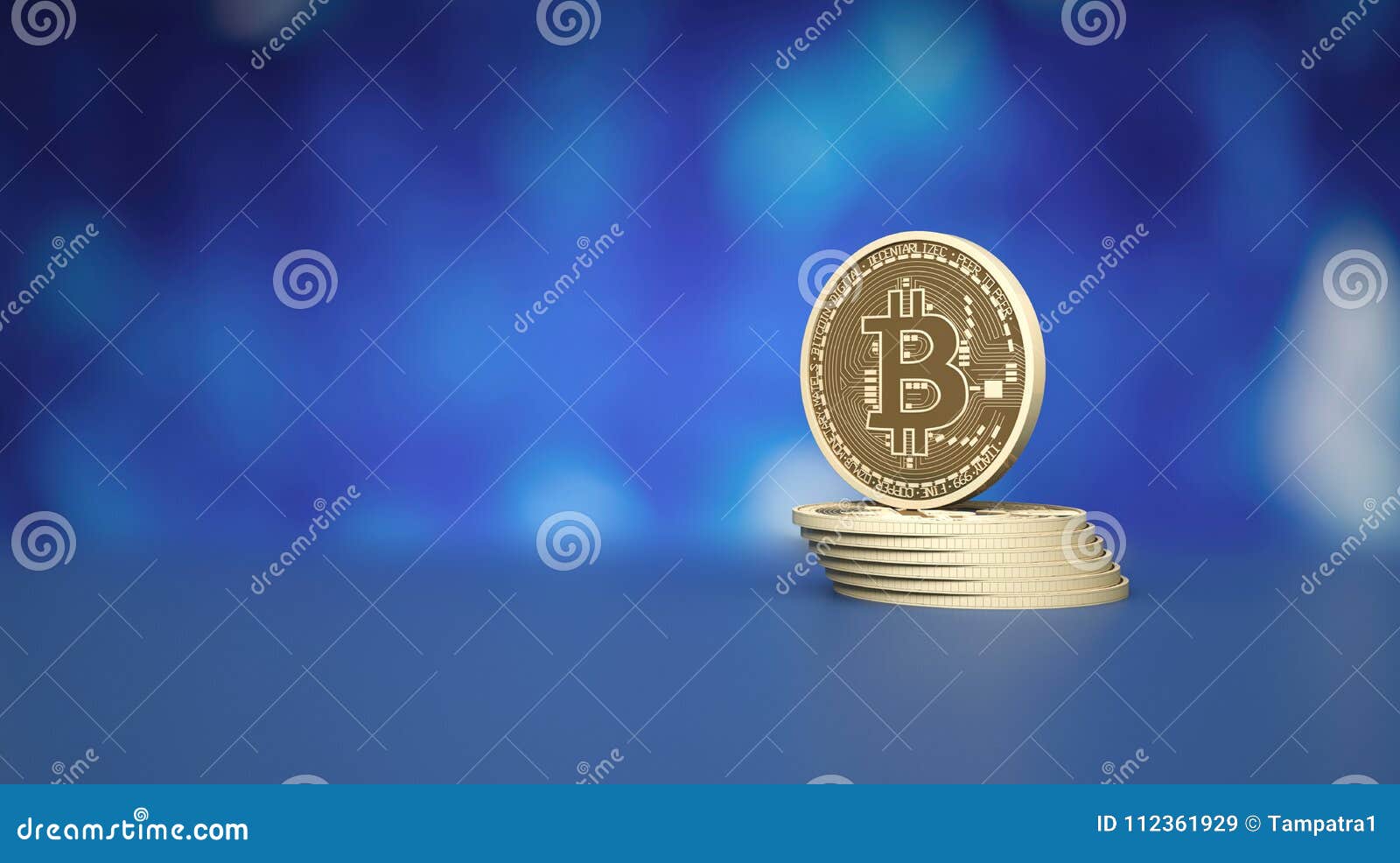 Stack Of Bitcoins On Blue Background To Illustrate Blockchain An Stock ...