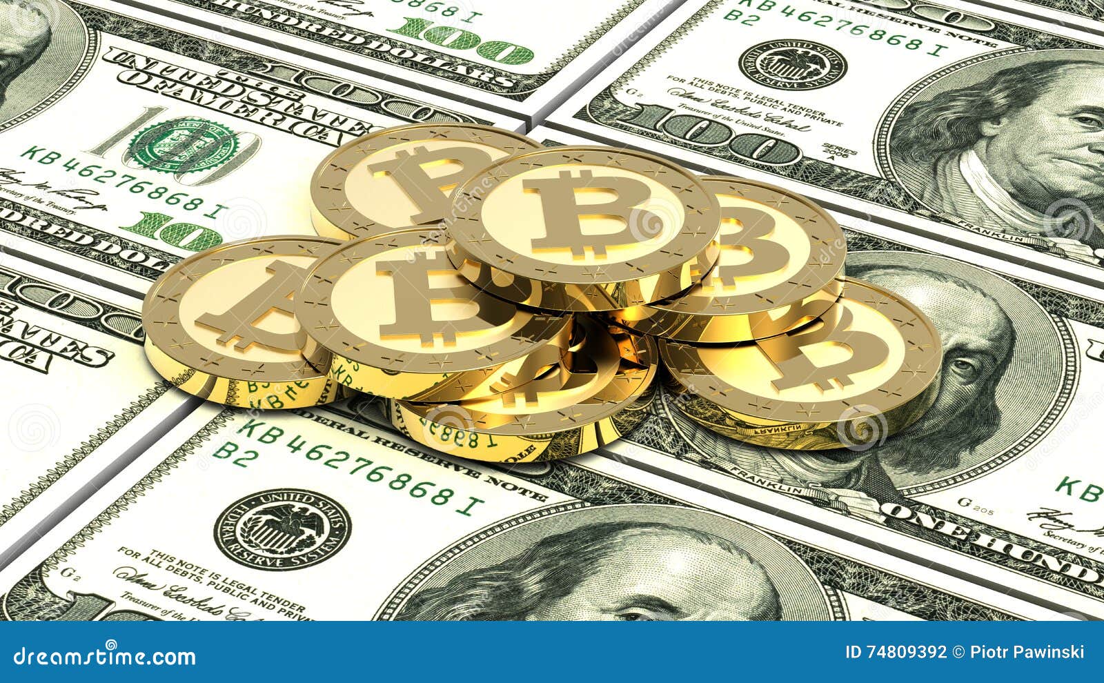 Stack of Bitcoins with Dollar Bills Stock Illustration - Illustration ...