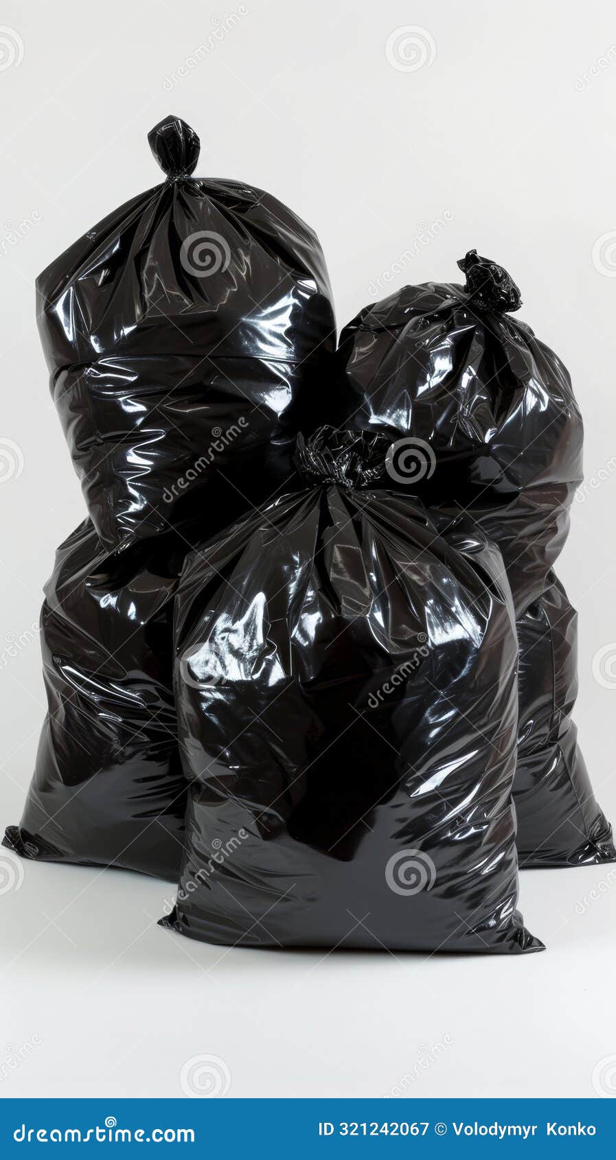Stack of Black Garbage Bags on Clean White Background, Waste Management ...