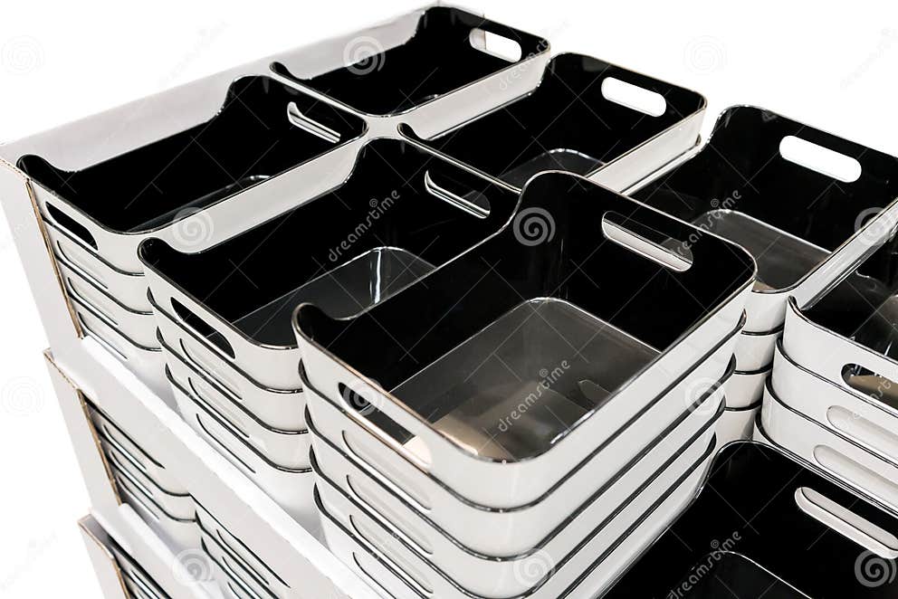 Stack of Black Plastic Trays Arrangement for Background Stock Photo ...