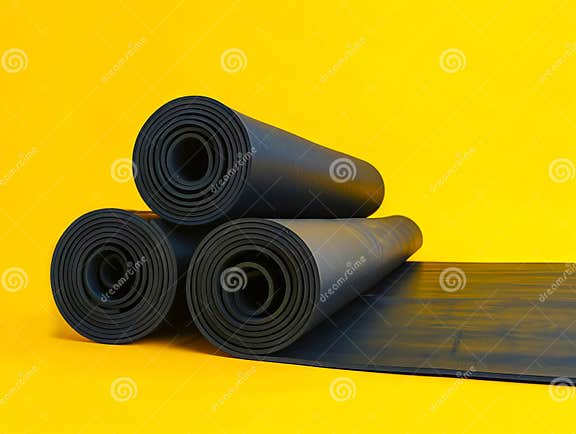 A Stack of Black Rubber Mats on a Yellow Background Stock Image - Image ...