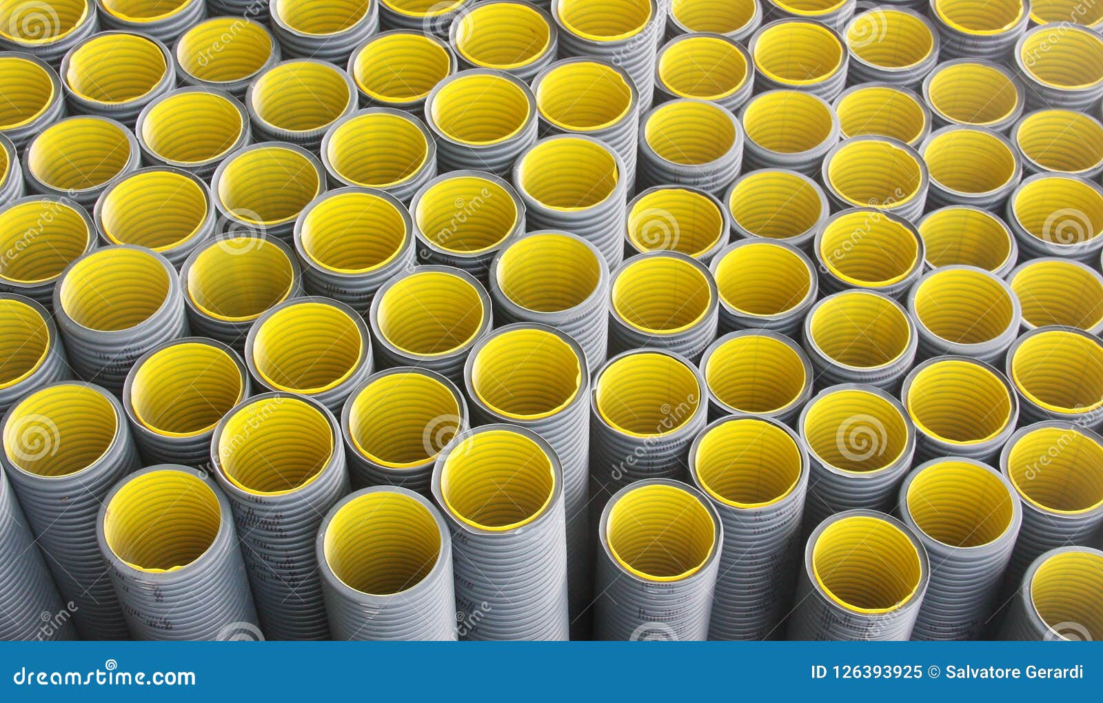 Stack of Black Yellow Corrugated Plastic Pipes Stock Image - Image of ...