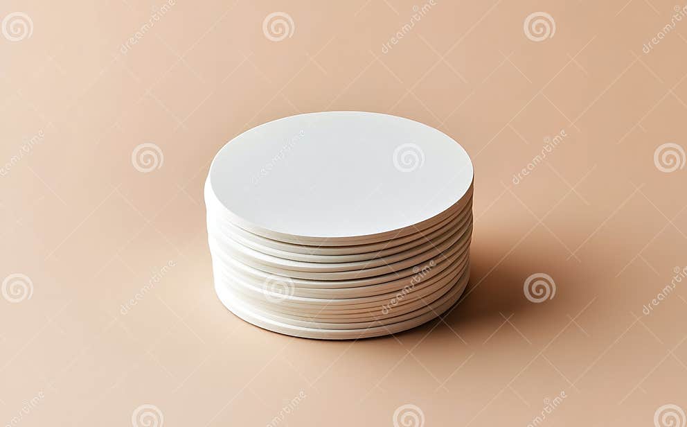 Stack of Blank Round Coasters on Beige Background Minimalist Design ...