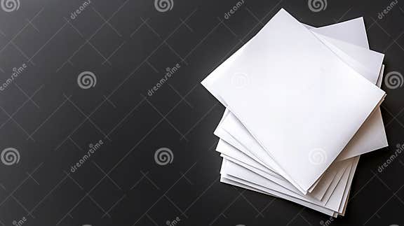 Stack of Blank White Papers on Dark Surface for Office or School Use ...