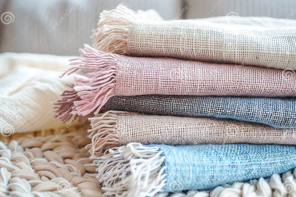 A Stack of Blankets with Different Colors and Textures Stock Image ...