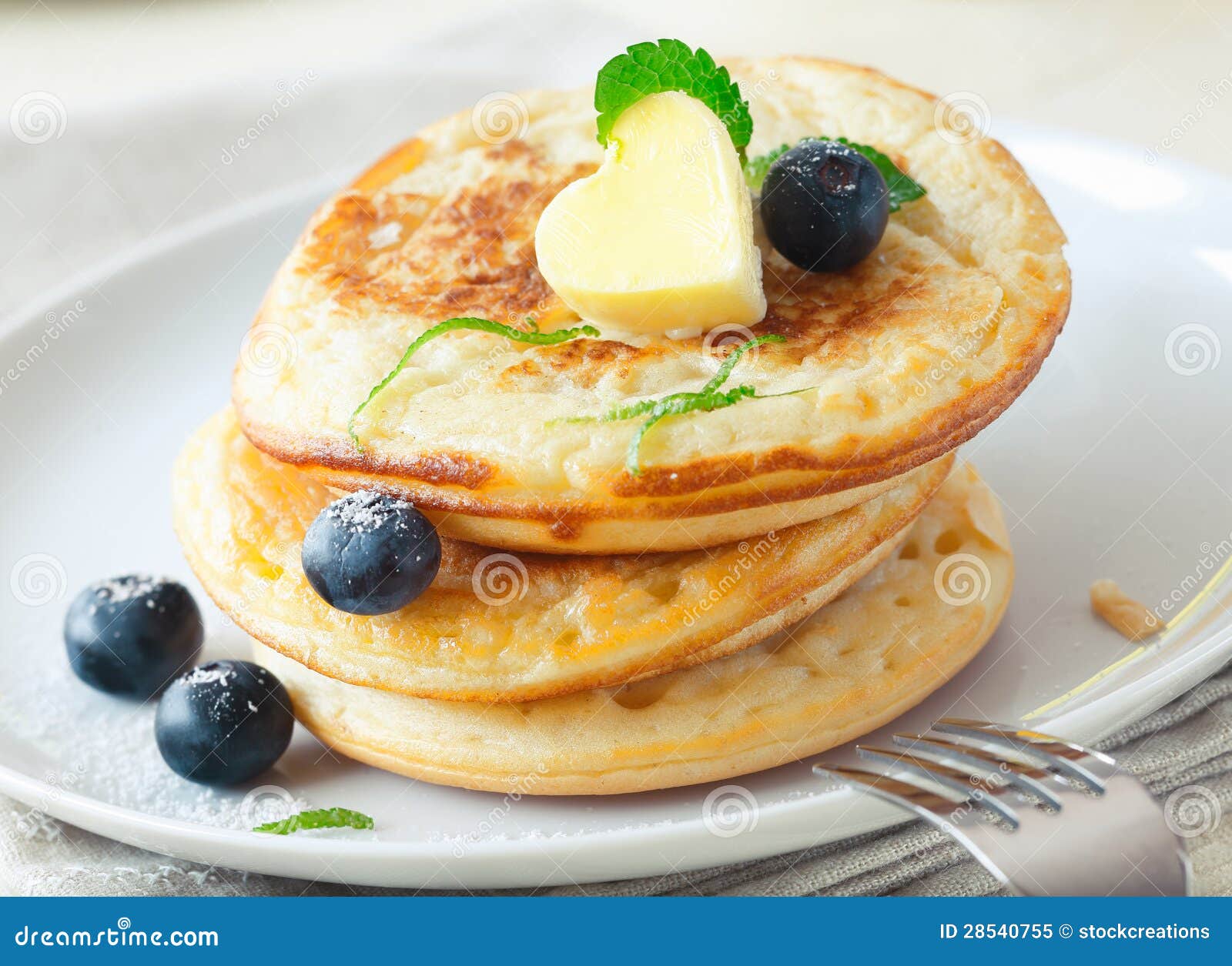 Stack of Blinis or Pancakes with Blueberries Stock Image - Image of ...
