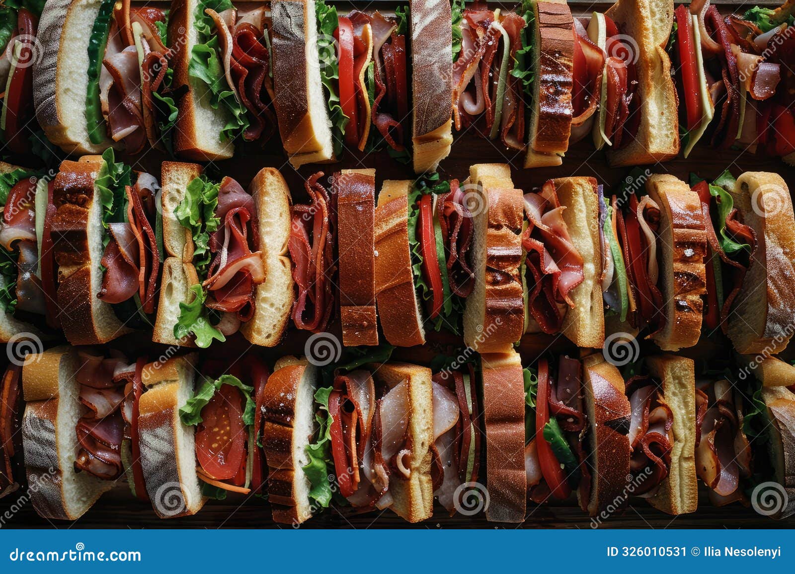 A Stack of BLT Sandwiches Displayed from a Top-down Perspective Stock ...