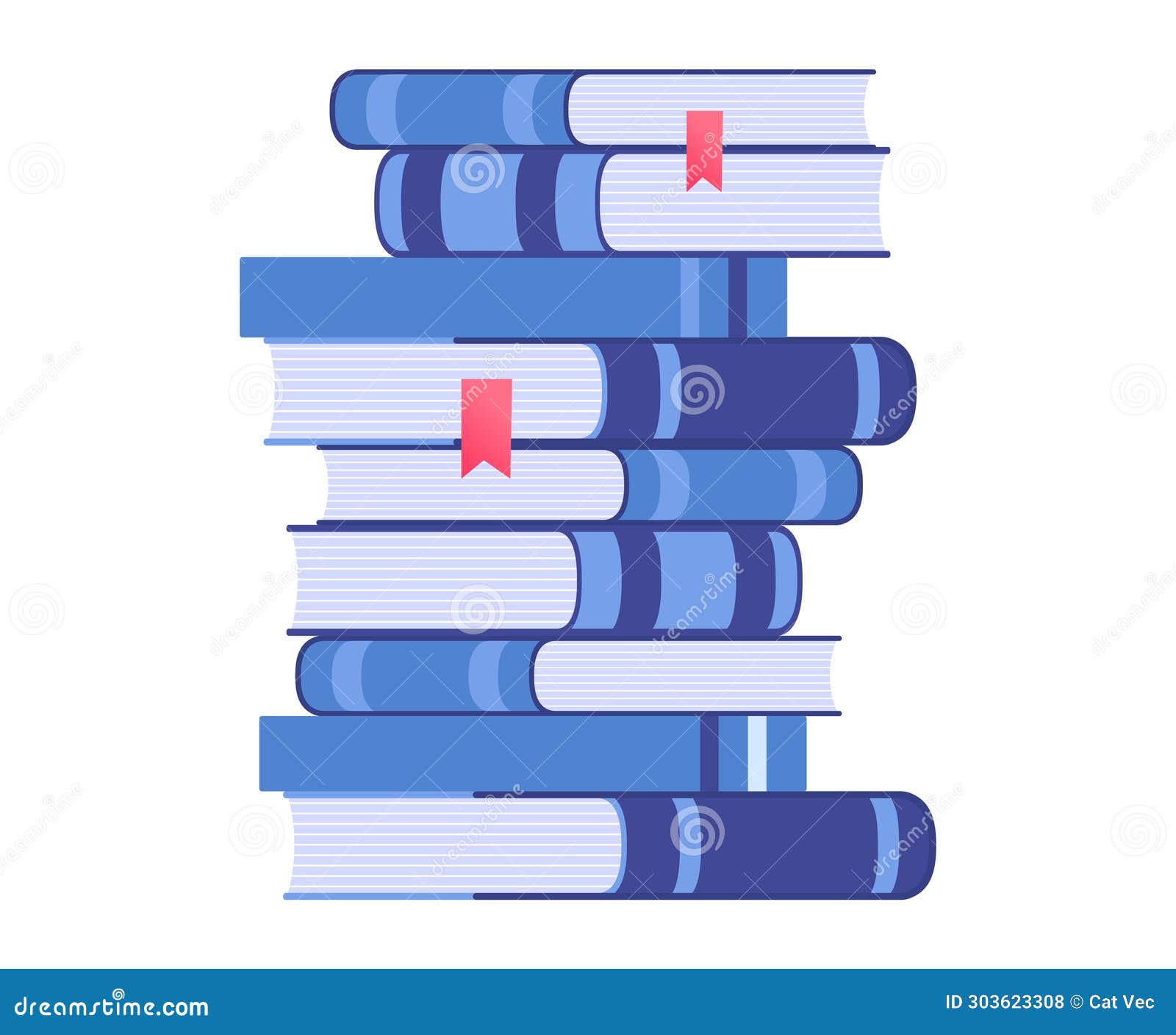 Stack of Blue Books with Bookmarks Education Concept. Pile of ...