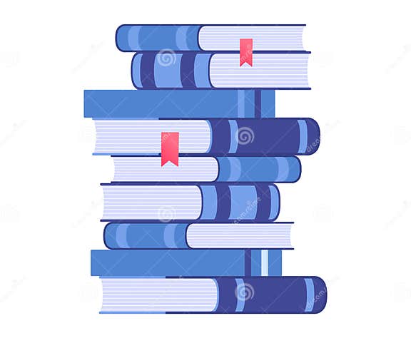 Stack of Blue Books with Bookmarks Education Concept. Pile of ...
