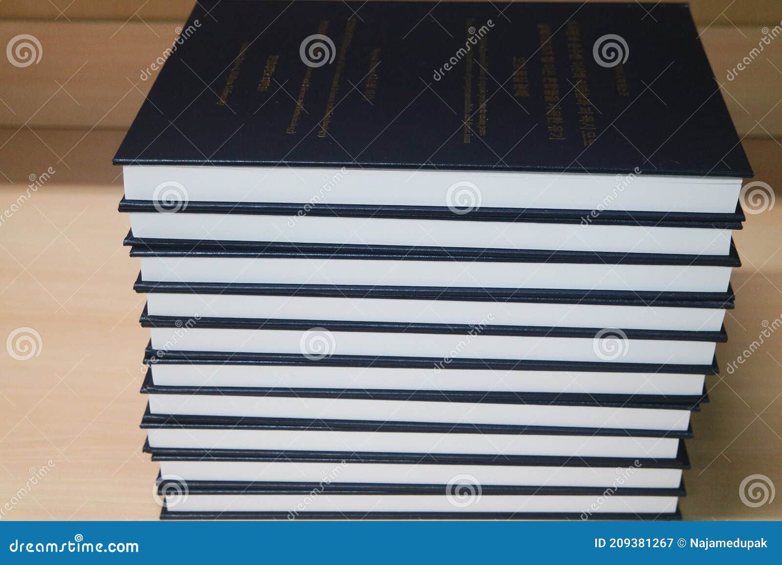 Stack of Blue Books Placed on Table Stock Image - Image of office ...