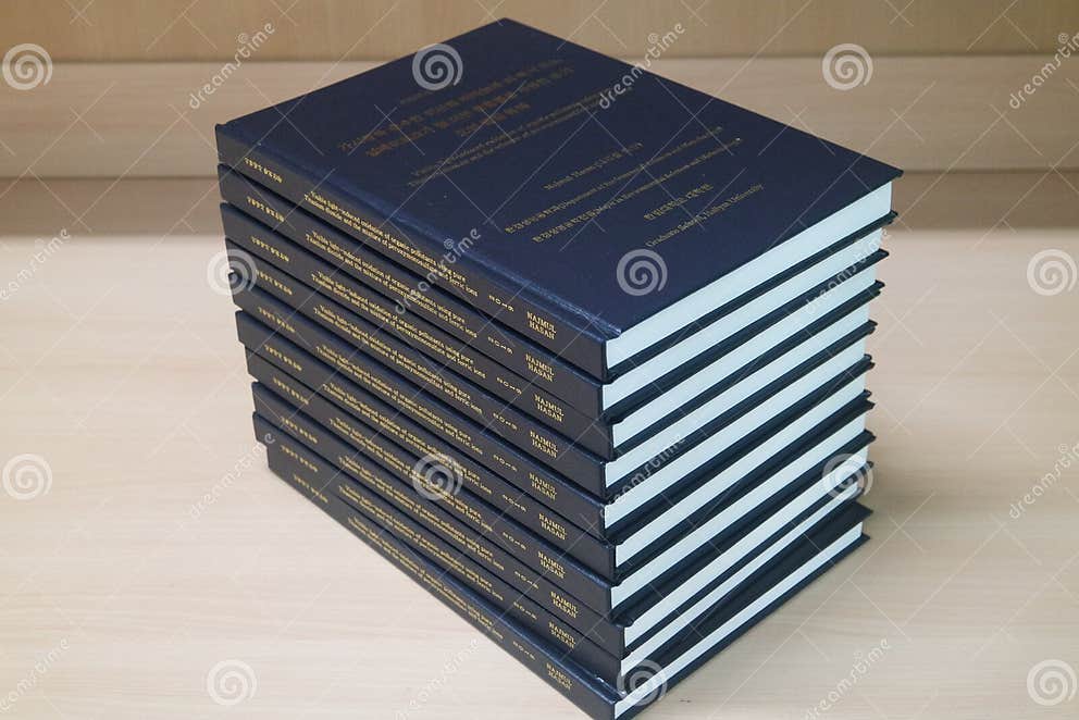 Stack of Blue Books Placed on Table Stock Image - Image of thesis ...