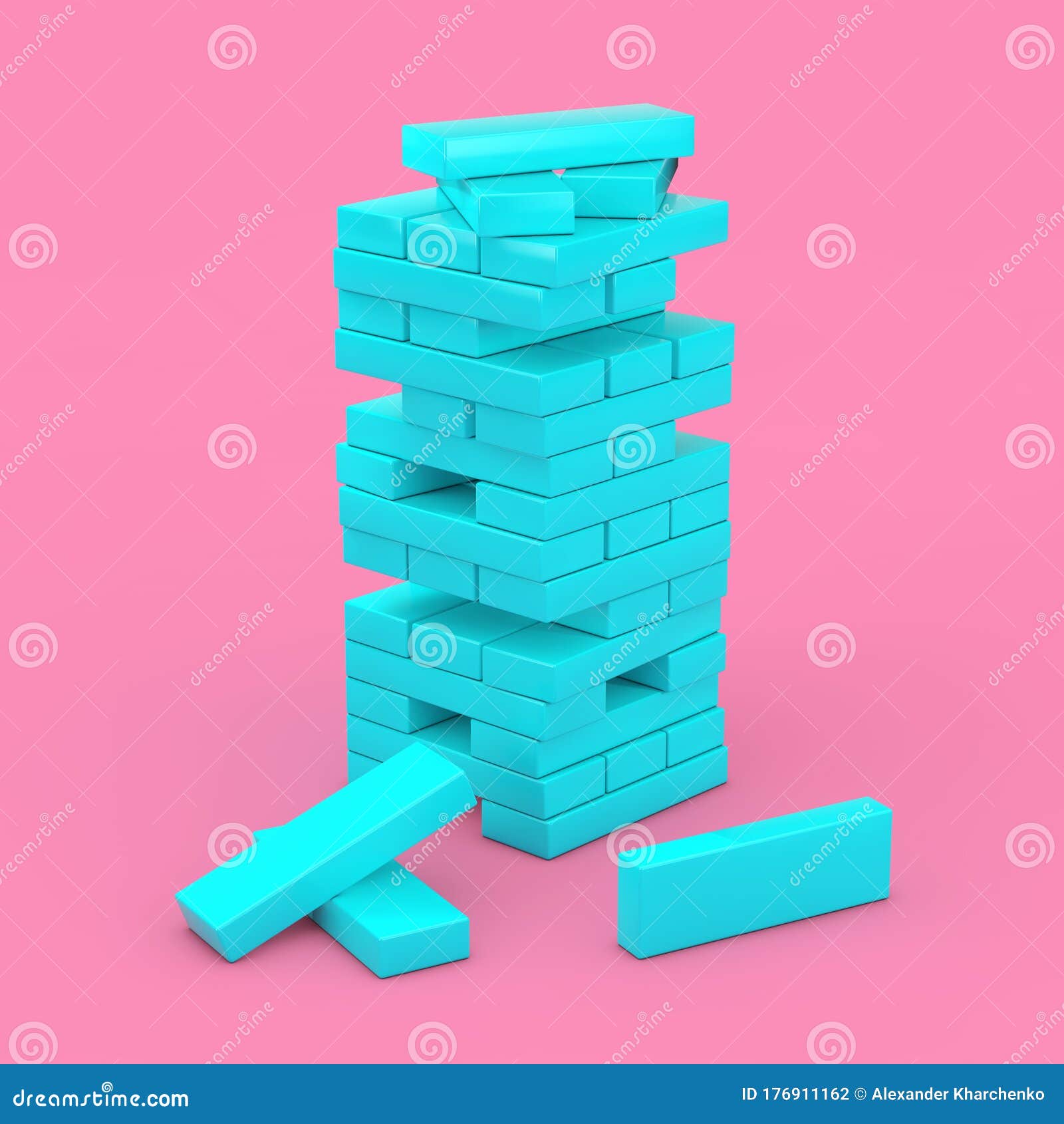Stack of Blue Brick Block Cubes in Duotone Style. 3d Rendering Stock ...