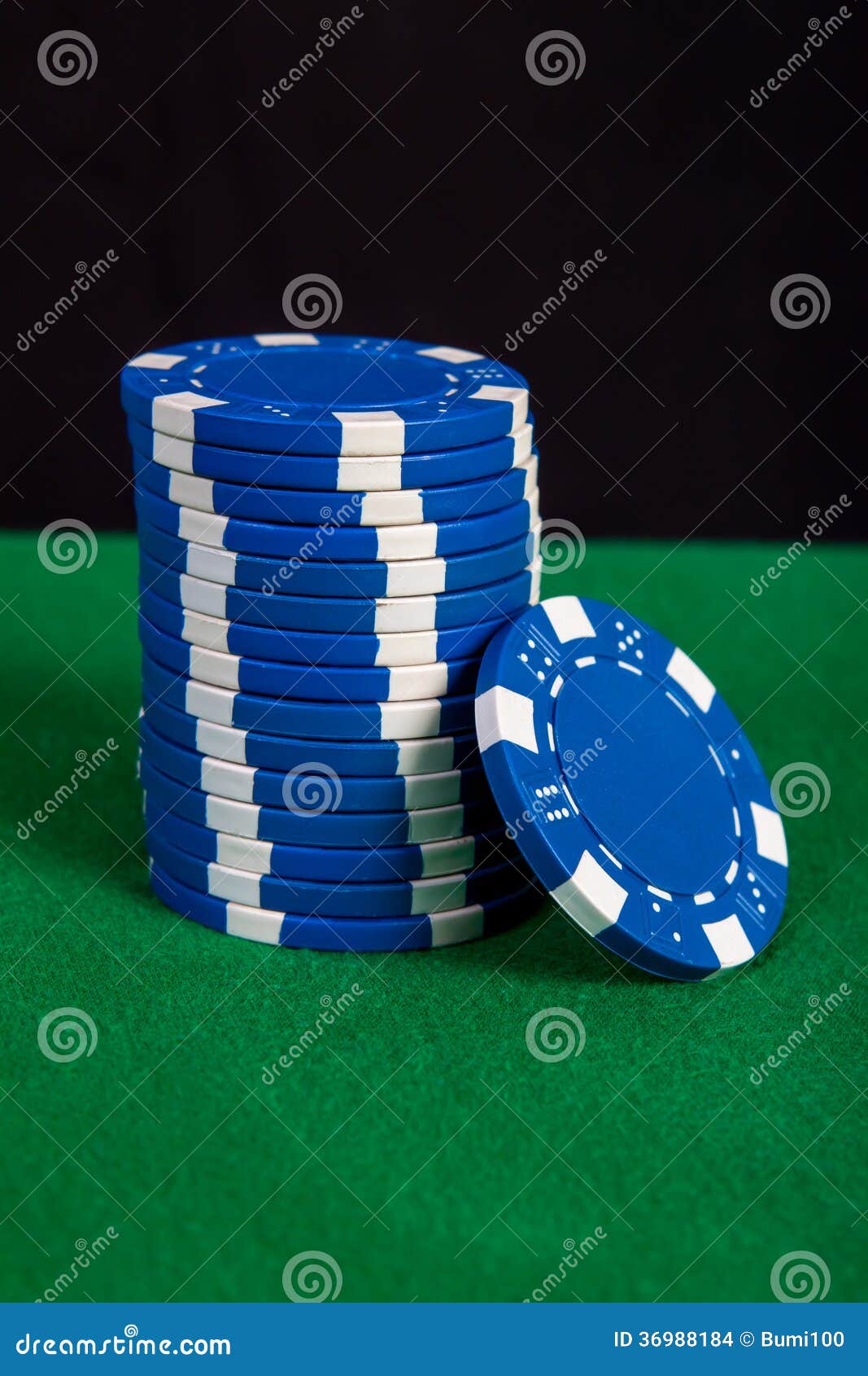 Stack of Blue Chips on a Green Playing Table Stock Photo - Image of ...