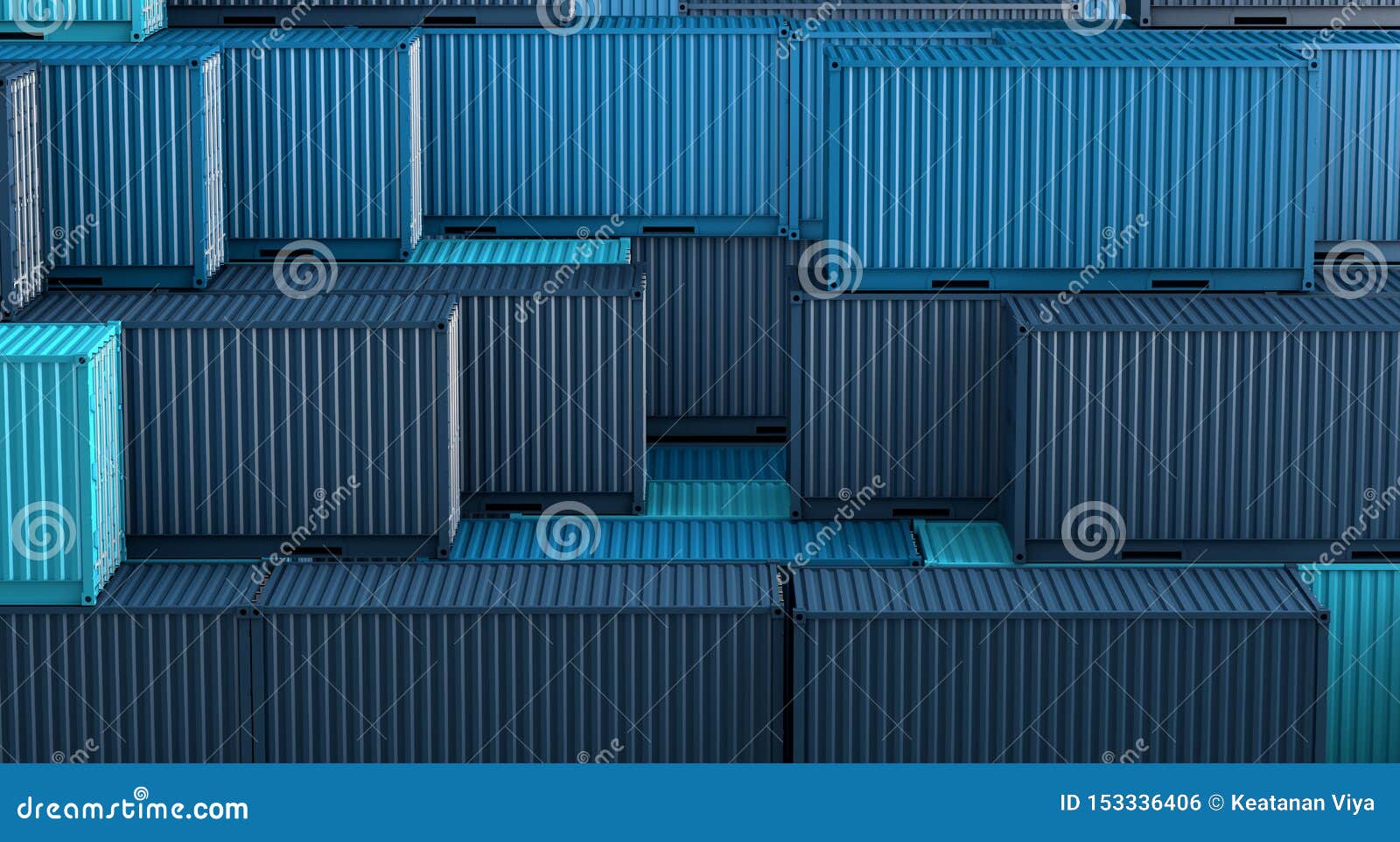 Stack Of Blue Containers Box, Cargo Freight Ship For Import Export 3D ...