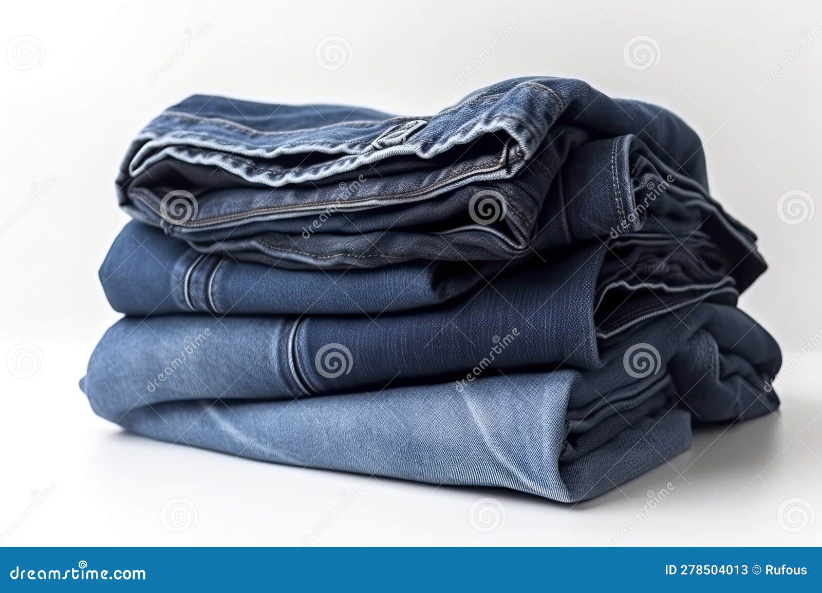 Stack of Blue Denim Clothes on White Background, Jeans and Jacket Stock ...
