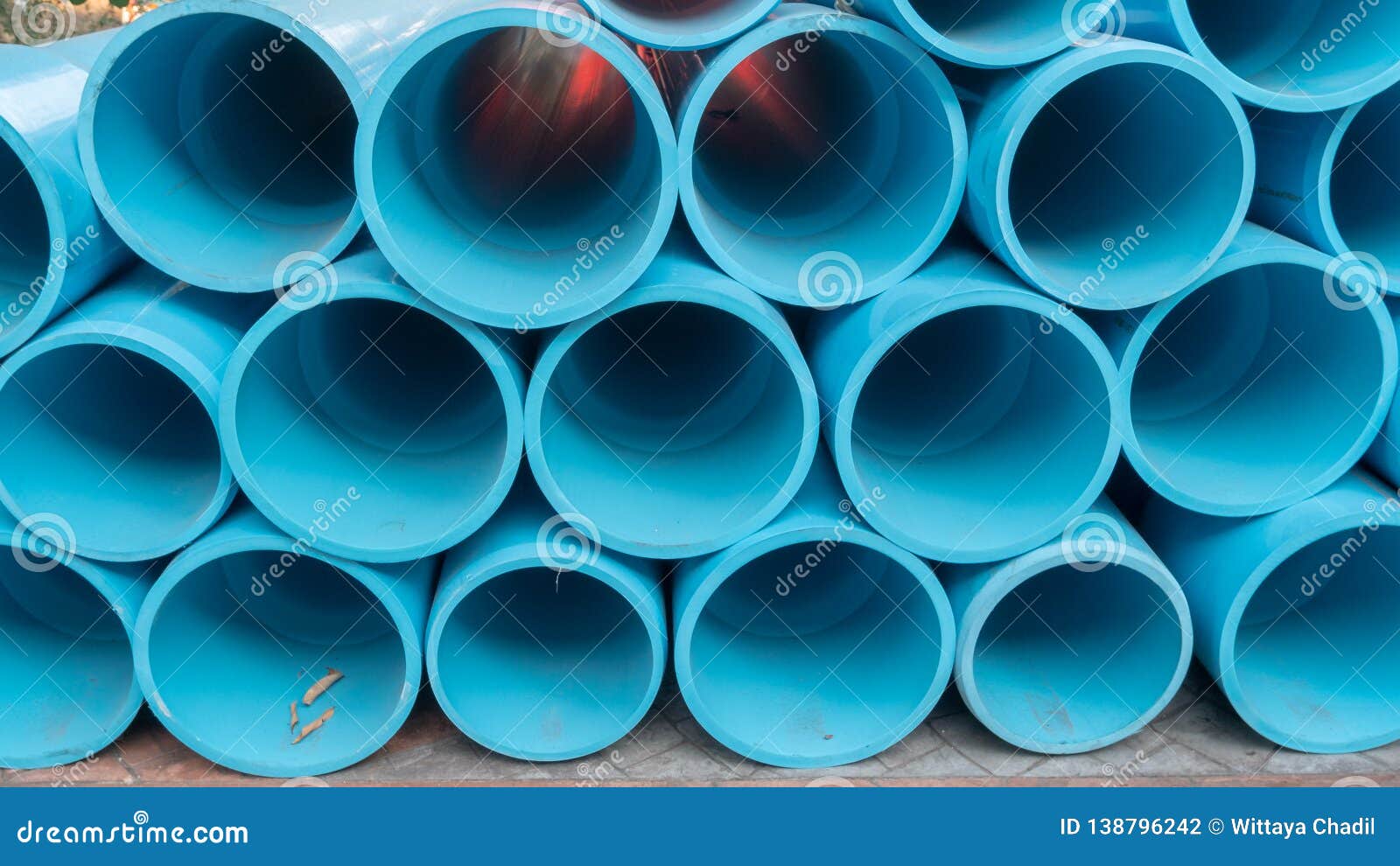 Stack of Blue Drainage Pipes Stock Photo - Image of stack, site: 138796242