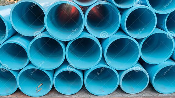 Stack of Blue Drainage Pipes Stock Photo - Image of stack, site: 138796242