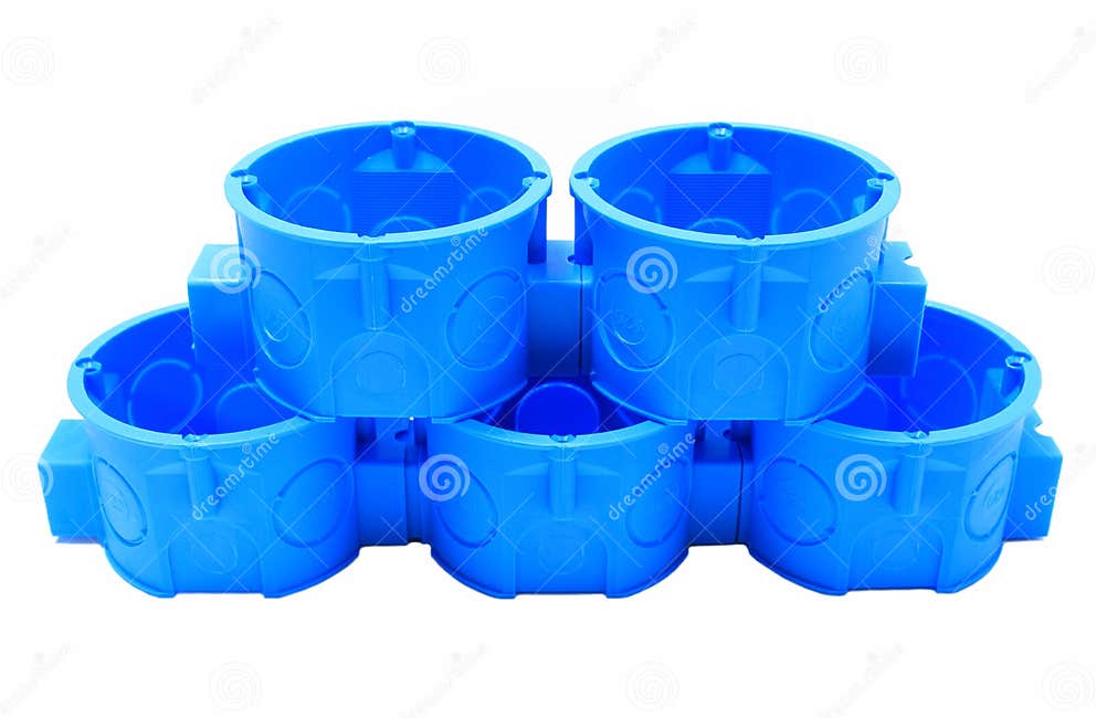 Stack of Blue Electrical Boxes on White Background Stock Photo - Image ...