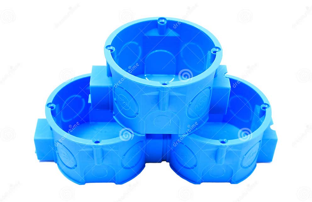 Stack of Blue Electrical Boxes on White Background Stock Image - Image ...