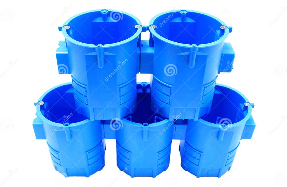 Stack of Blue Electrical Boxes on White Background Stock Photo - Image ...