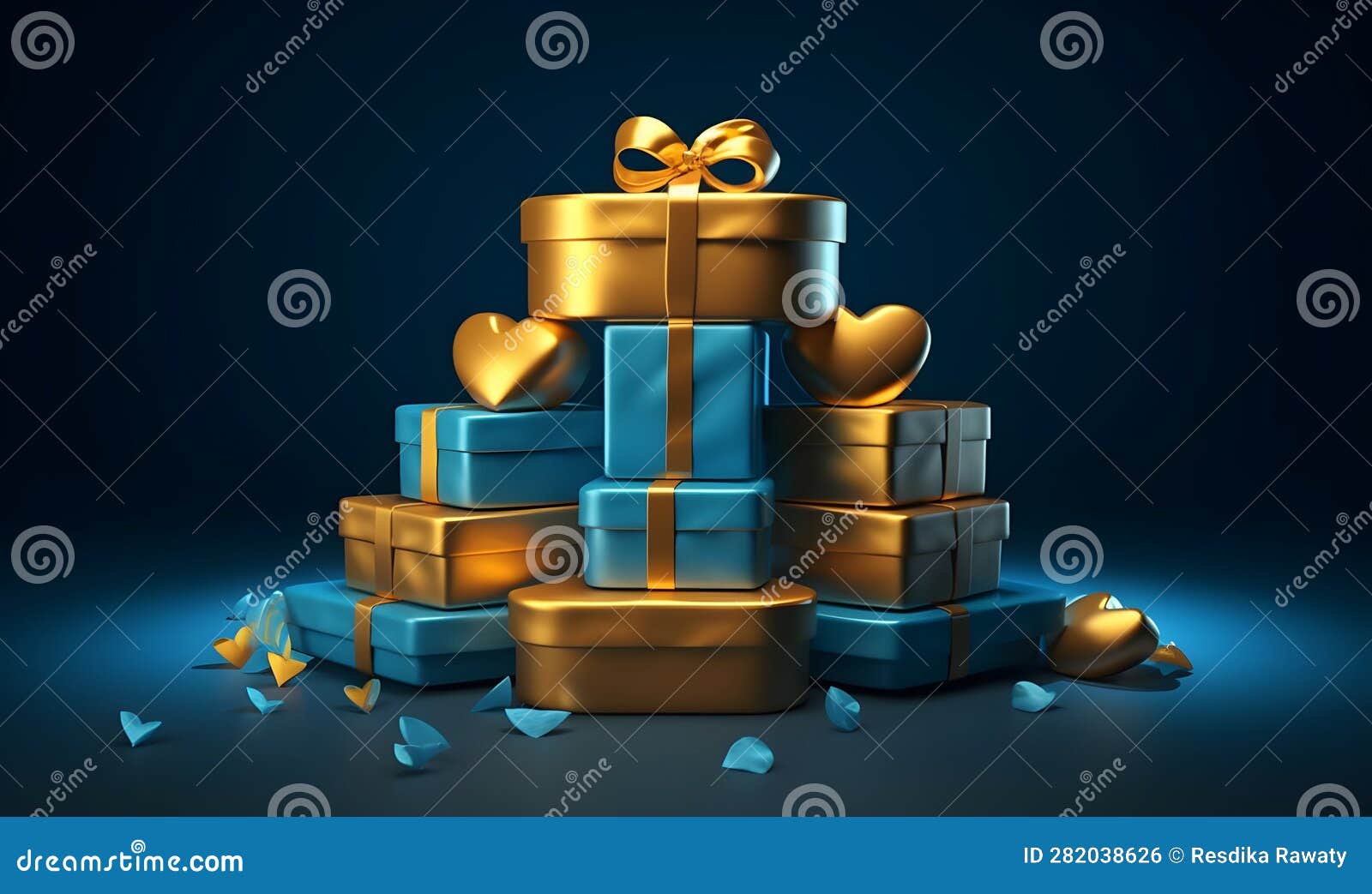 A Stack of Blue and Gold Gift Boxes. Gift Packages. Generative AI Stock ...
