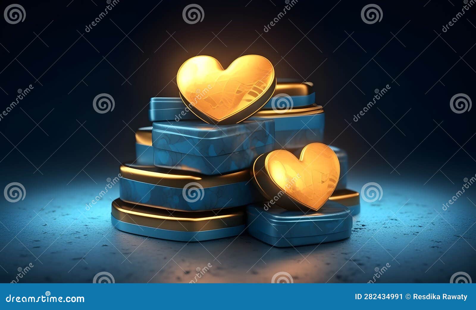 A Stack of Blue and Gold Gift Boxes. Gift Packages. Generative AI Stock ...