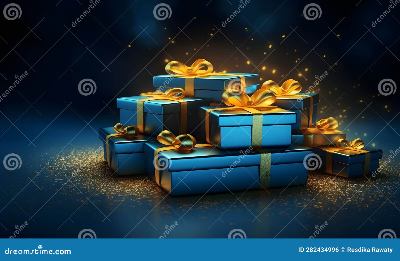 A Stack of Blue and Gold Gift Boxes. Gift Packages. Generative AI Stock ...