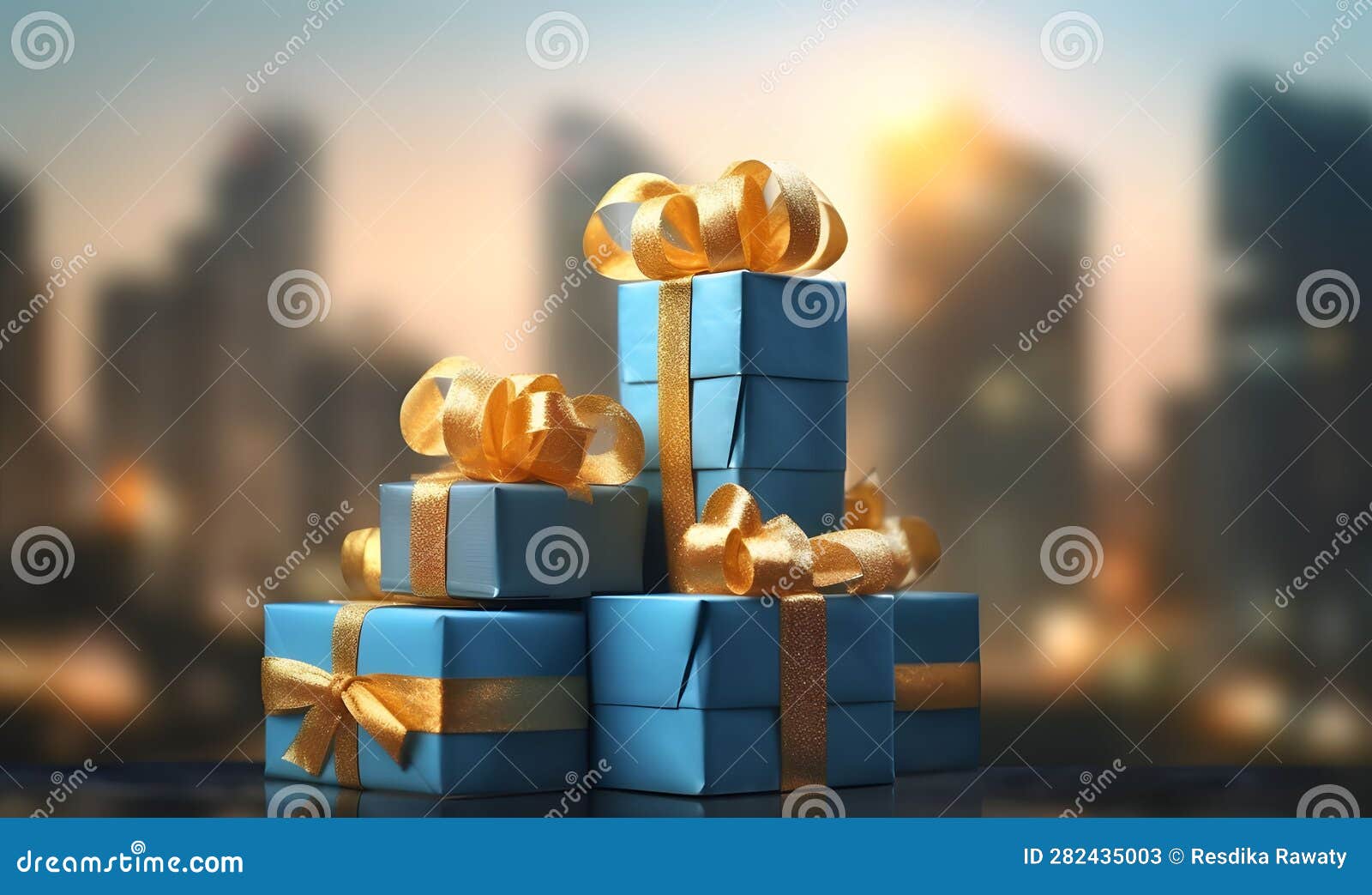 A Stack of Blue and Gold Gift Boxes. Gift Packages. Generative AI Stock ...