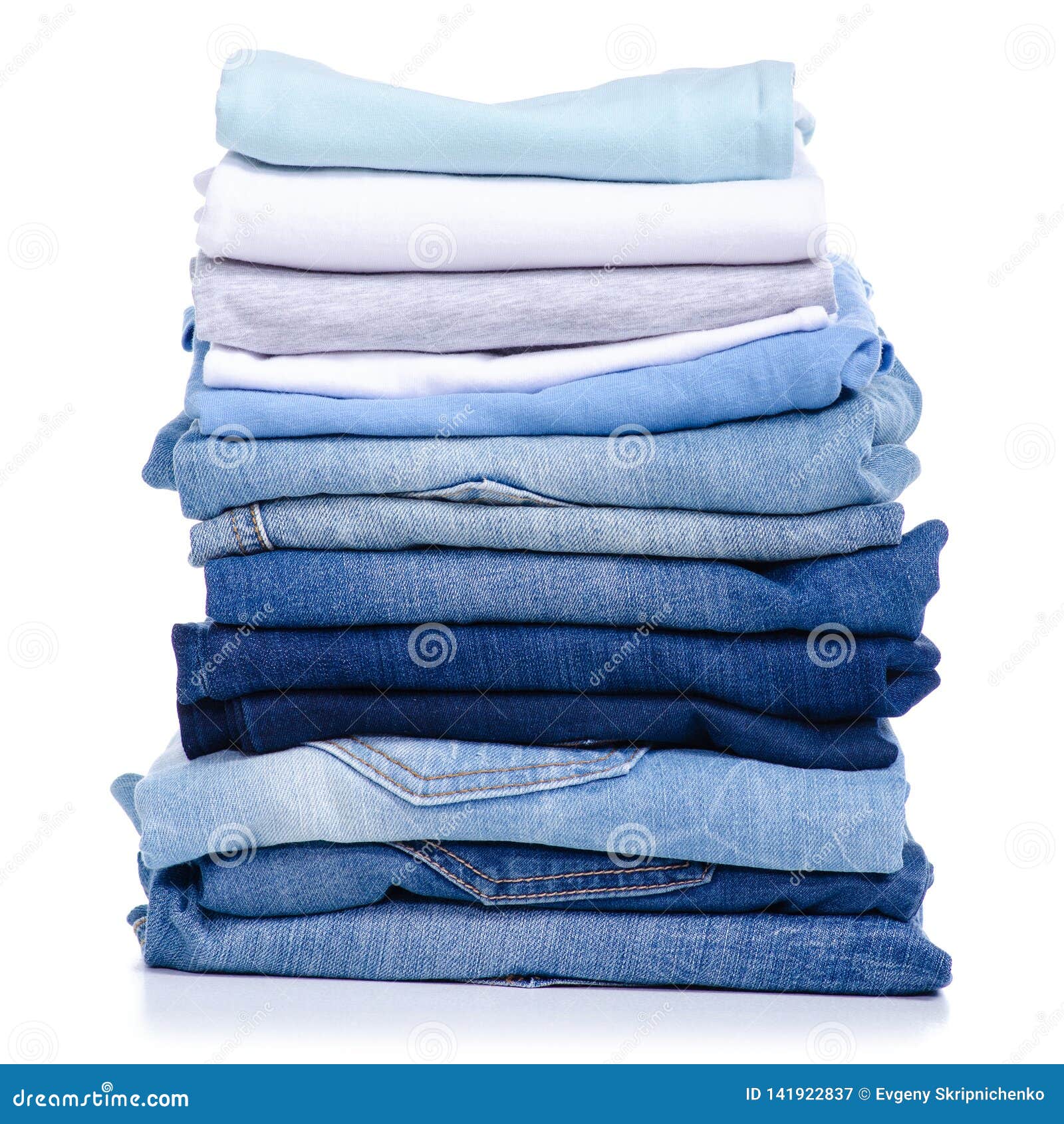 Stack Blue Jeans and Clothes Stock Image - Image of jeans, denim: 141922837
