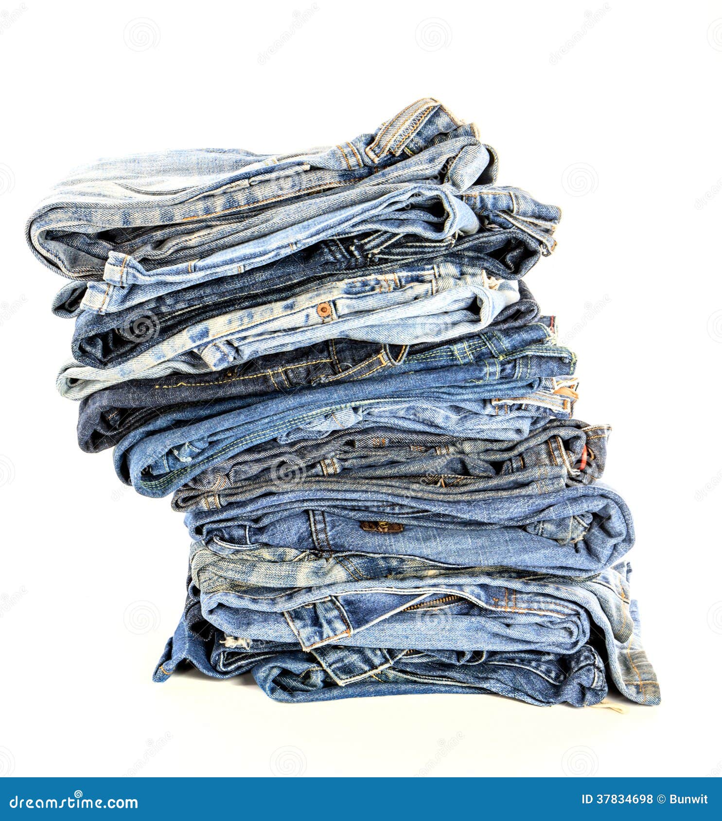 Stack of Blue Jeans Isolate Stock Photo - Image of denim, textile: 37834698