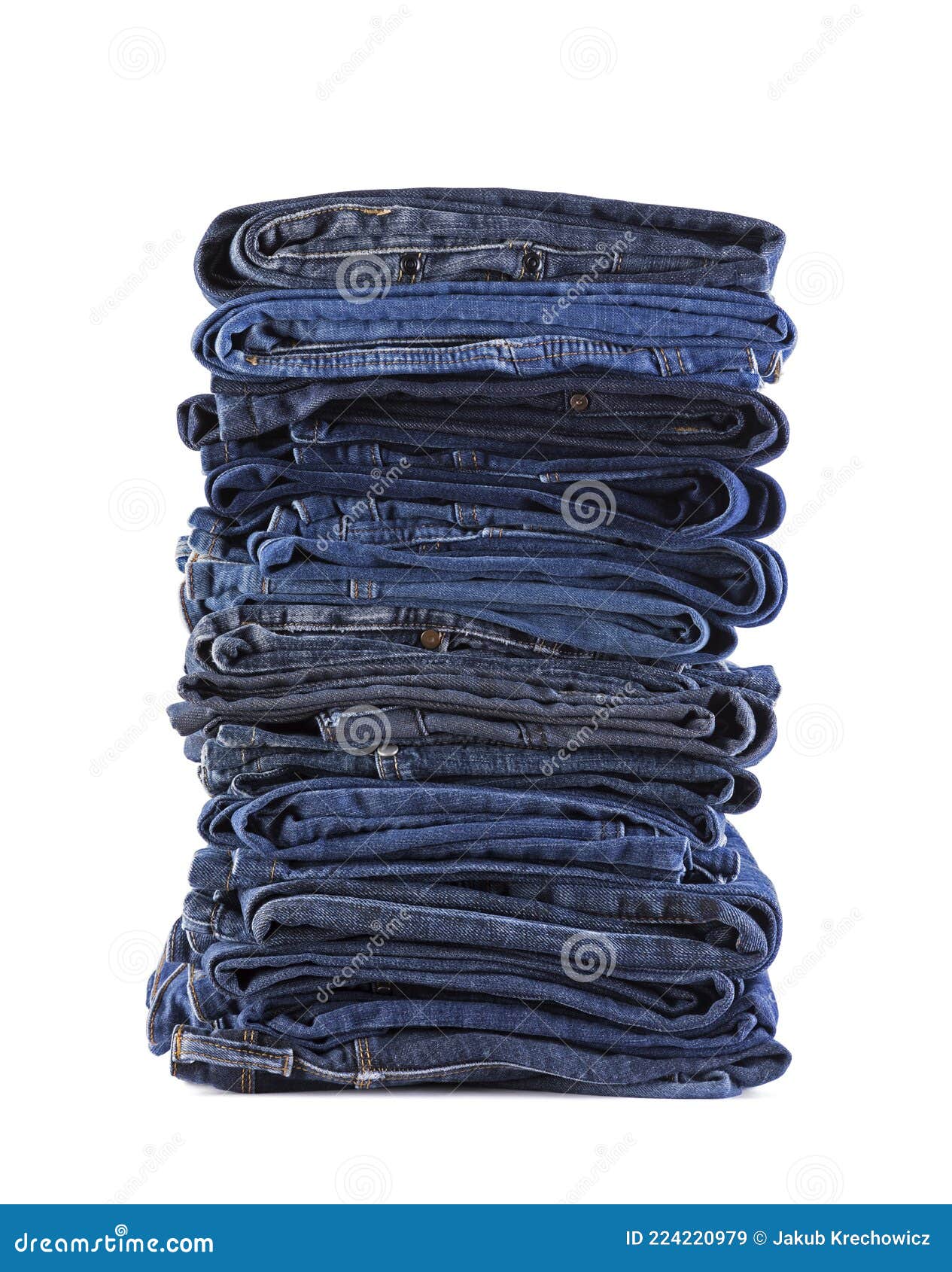 Stack of Blue Jeans Isolated on White Background Stock Image - Image of ...