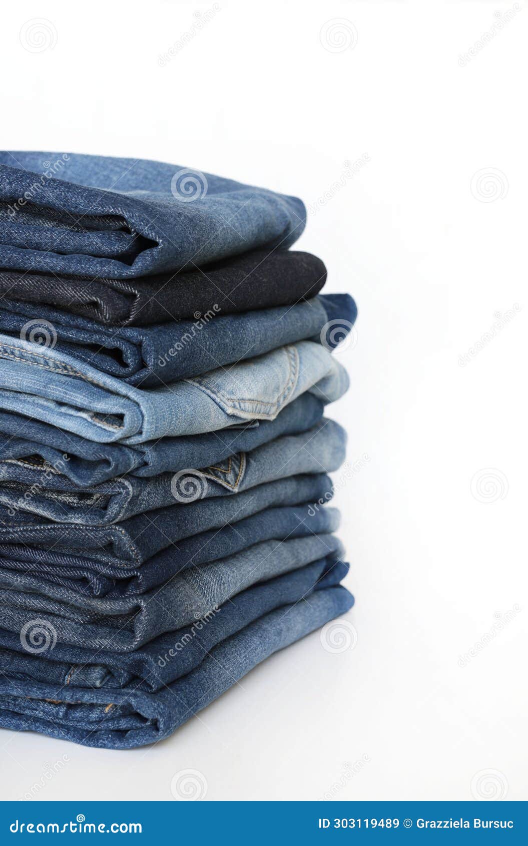 Stack of blue jeans. stock image. Image of textile, apparel - 303119489