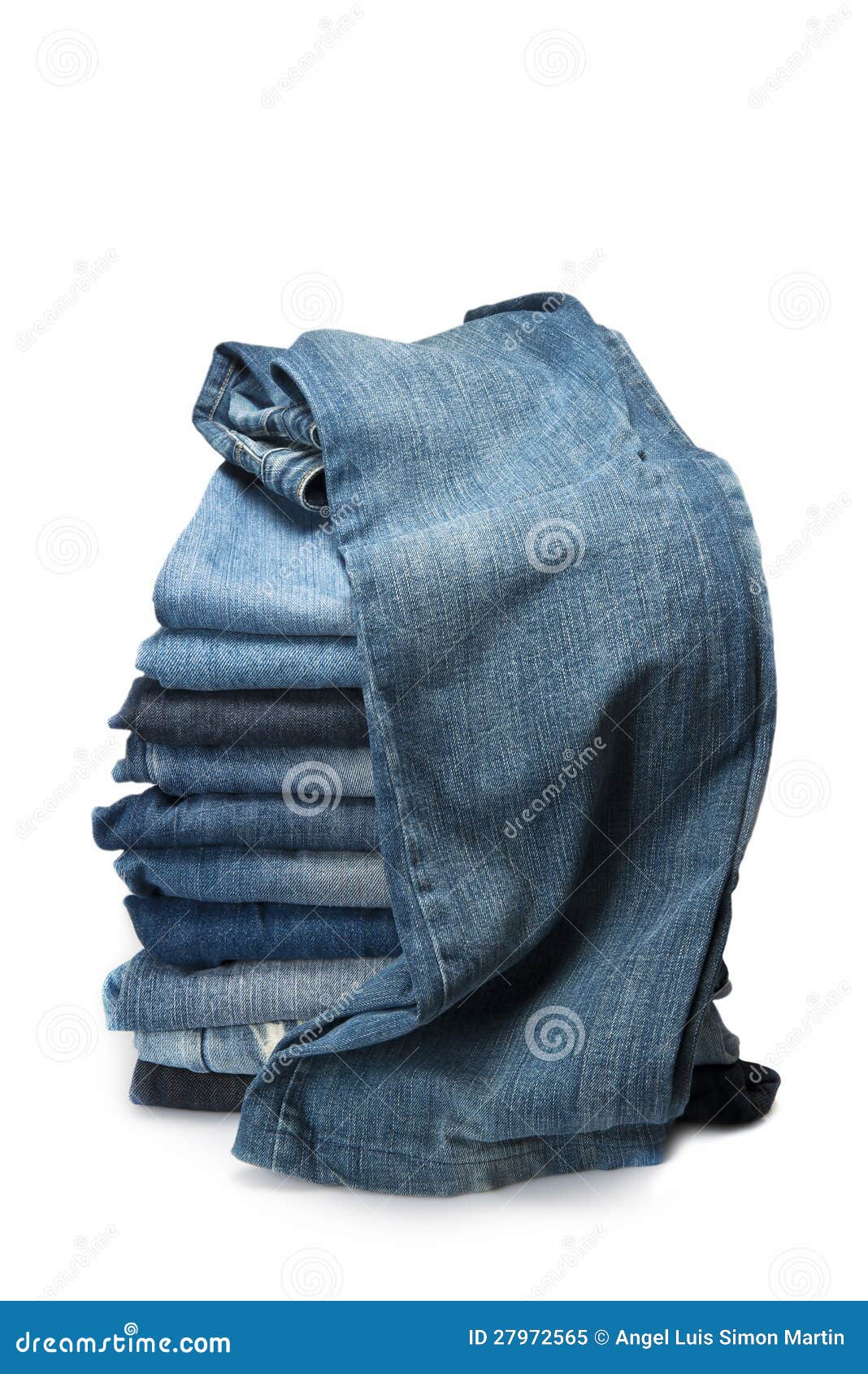 Stack of Blue Jeans Over a White Background Stock Image - Image of ...