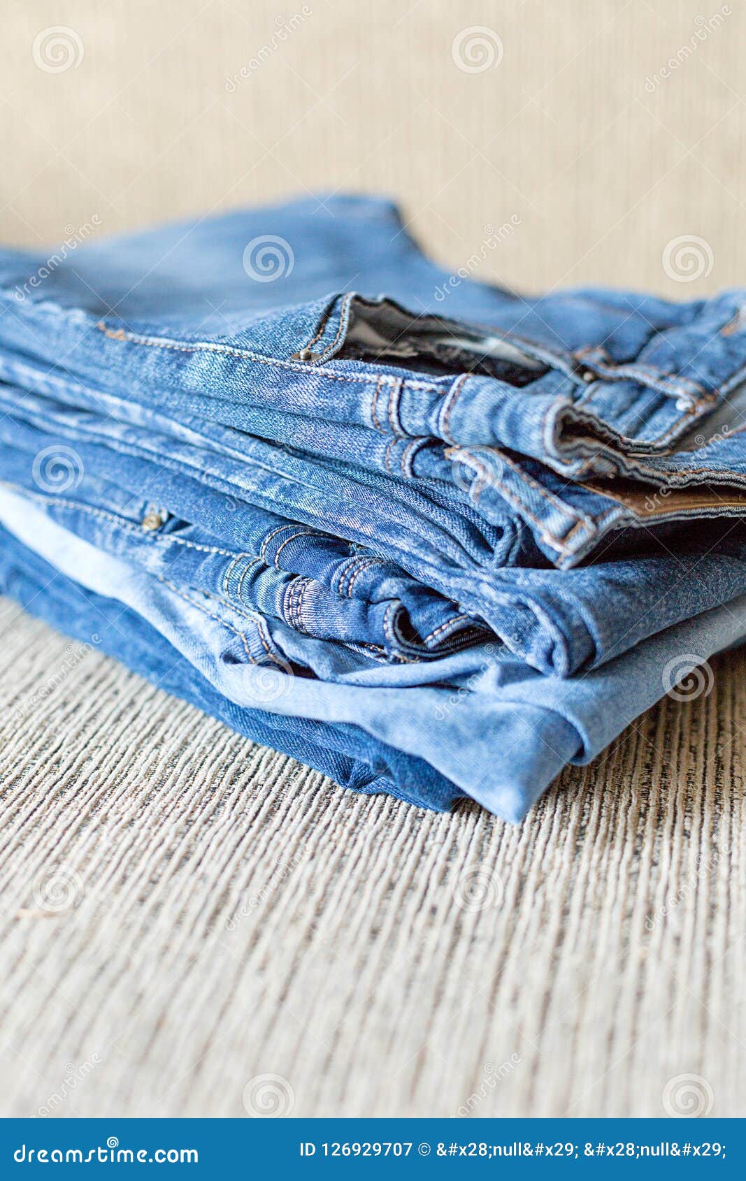 Stack of Blue Jeans.Shades of Denim Fabric. Stock Image - Image of ...